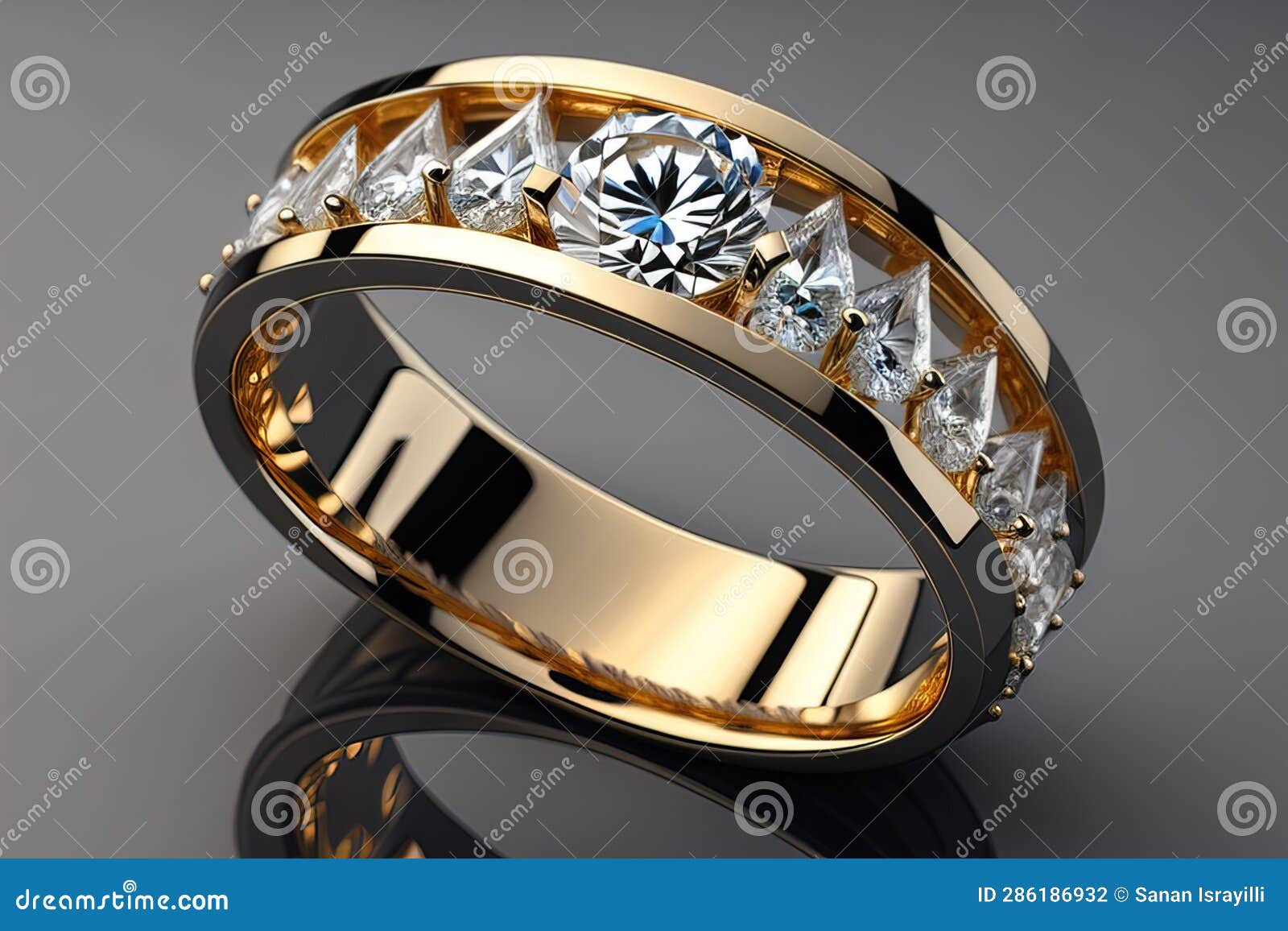 Wedding Ring with Diamonds on a Solid Color Background. Jewelry Stock ...