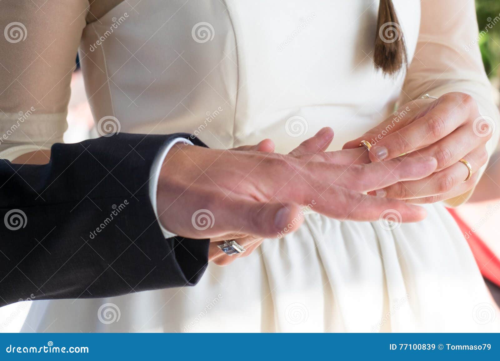 Wedding Ring Exchange by the Bride Stock Image - Image of gown, diamond ...