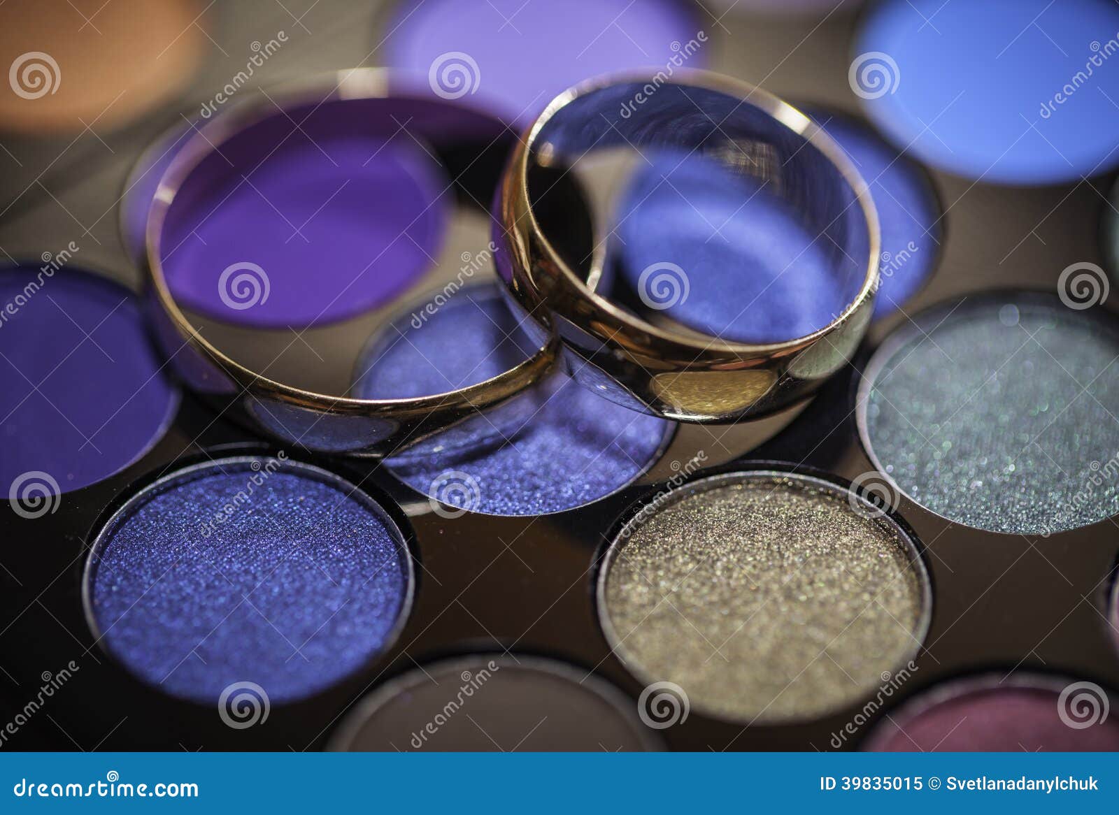Wedding Ring on the Makeup Kit for Eyes Stock Image - Image of viewed ...