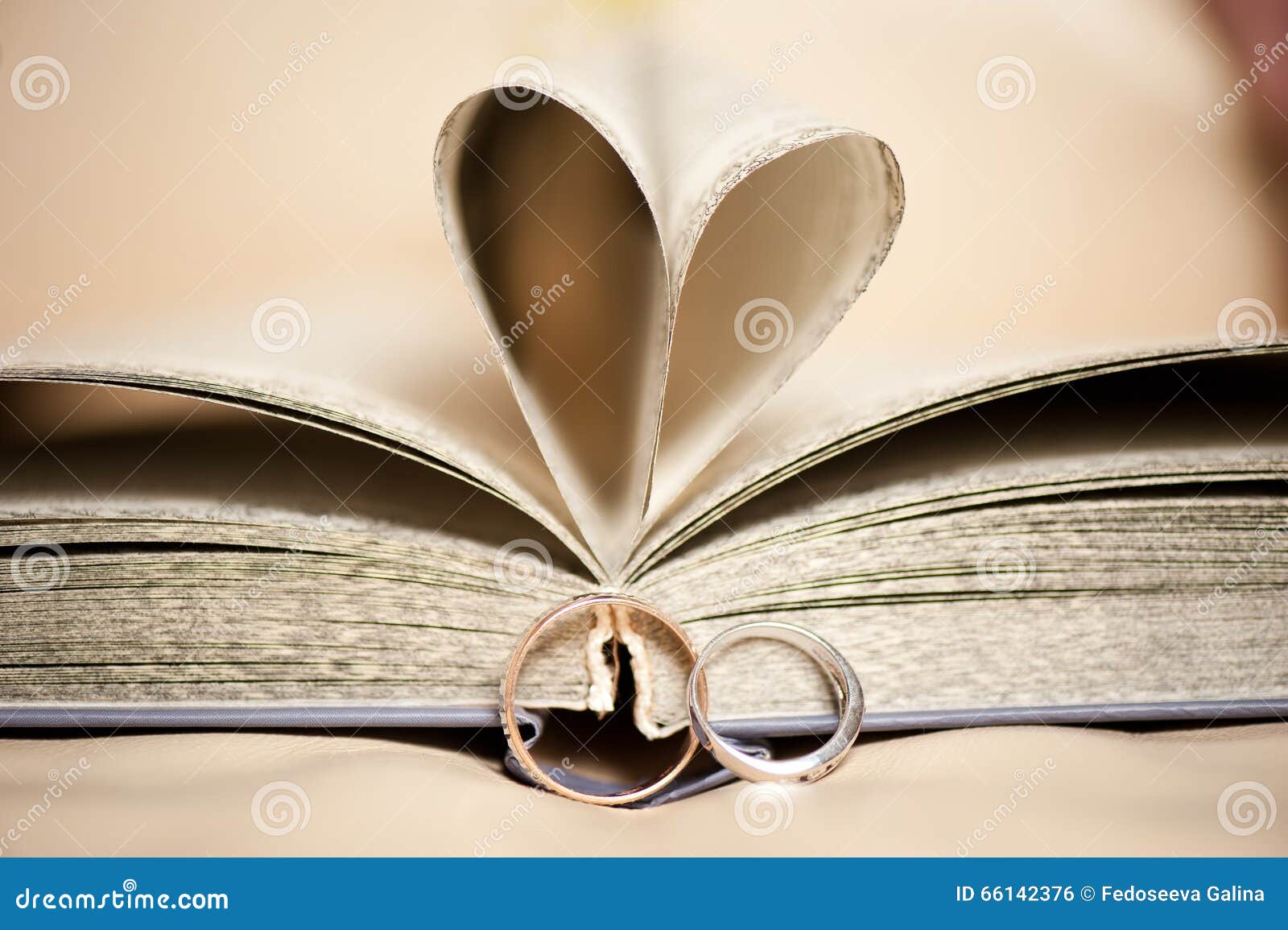Wedding Ring about an Open Book with Pages in the Shape of a Heart ...