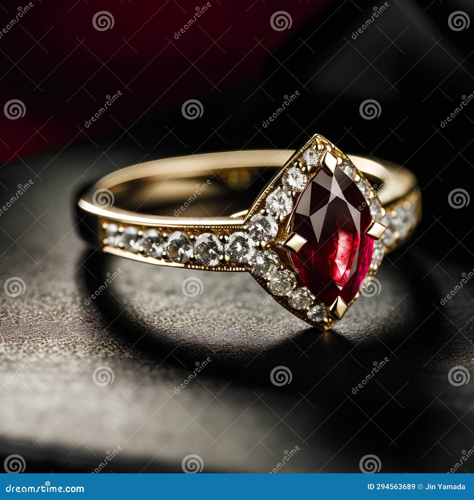 Wedding Ring with Red Ruby on a Black Background Close Up Stock ...