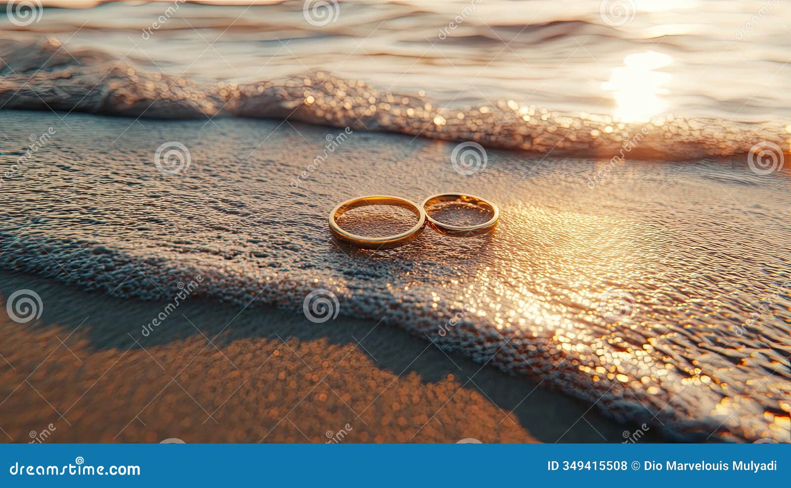 Wedding Rings on the Beach at Sunset Stock Illustration - Illustration of romance, couple: 349415508