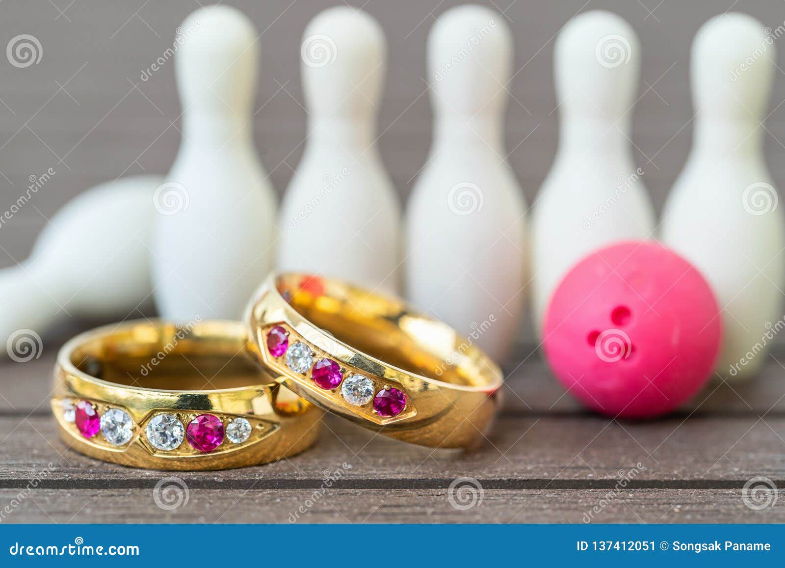 Wedding Rings with Bowling Pin Stock Image - Image of object, bowl ...
