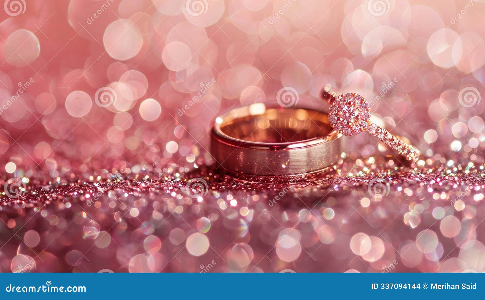 Wedding Rings in the Corner on a Sparkling Glitter Background Stock ...