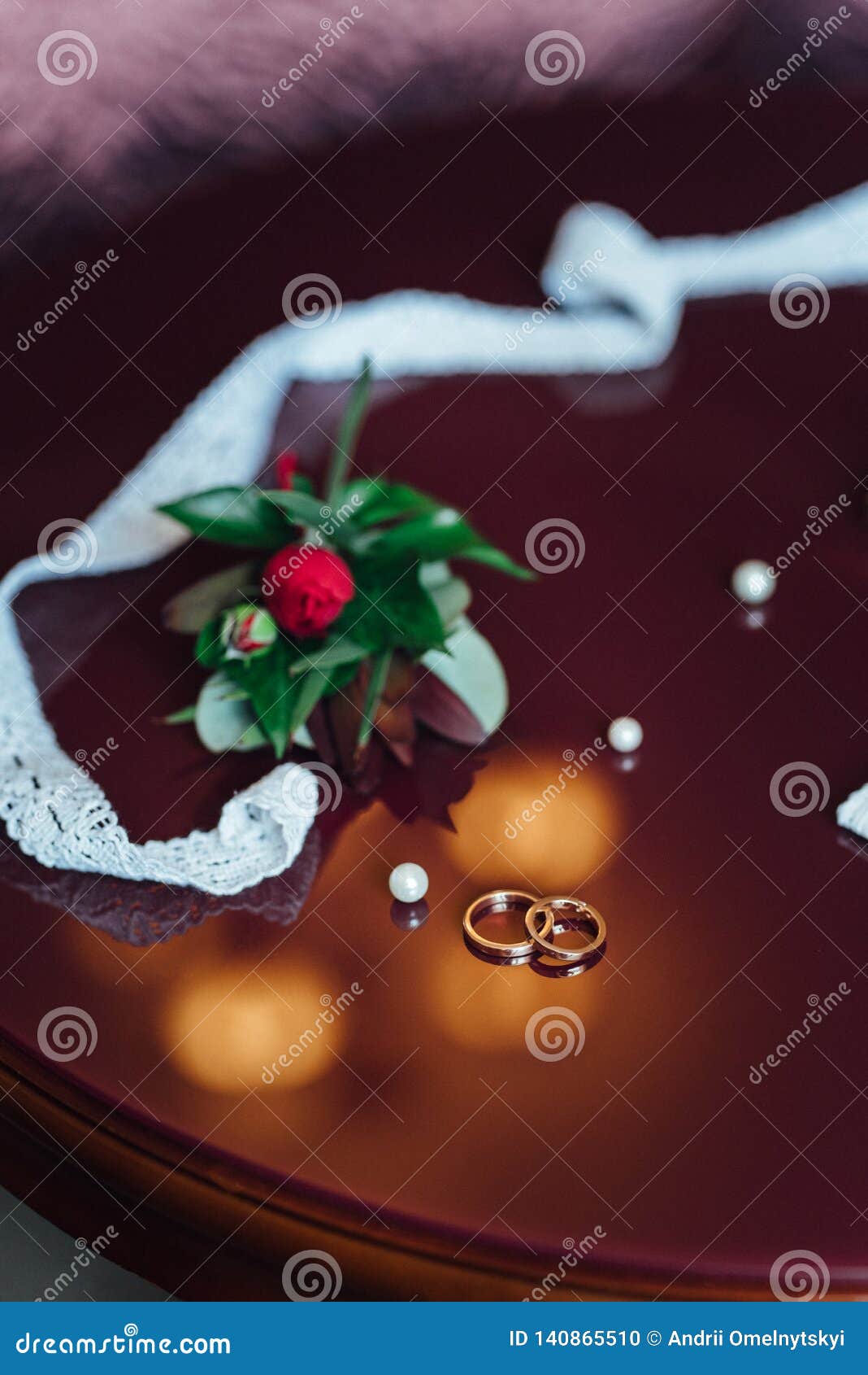 Wedding Rings with a Wedding Decor Stock Photo - Image of metal, gold ...