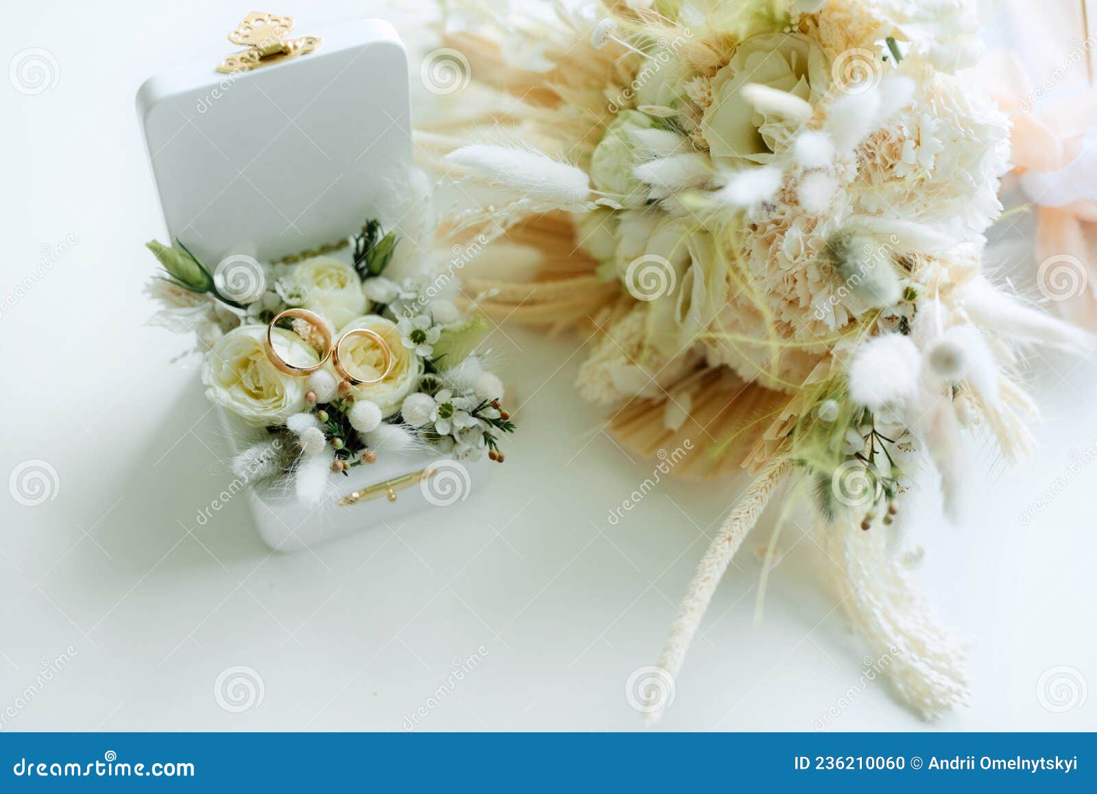 Wedding rings with a decor stock photo. Image of engagement - 236210060