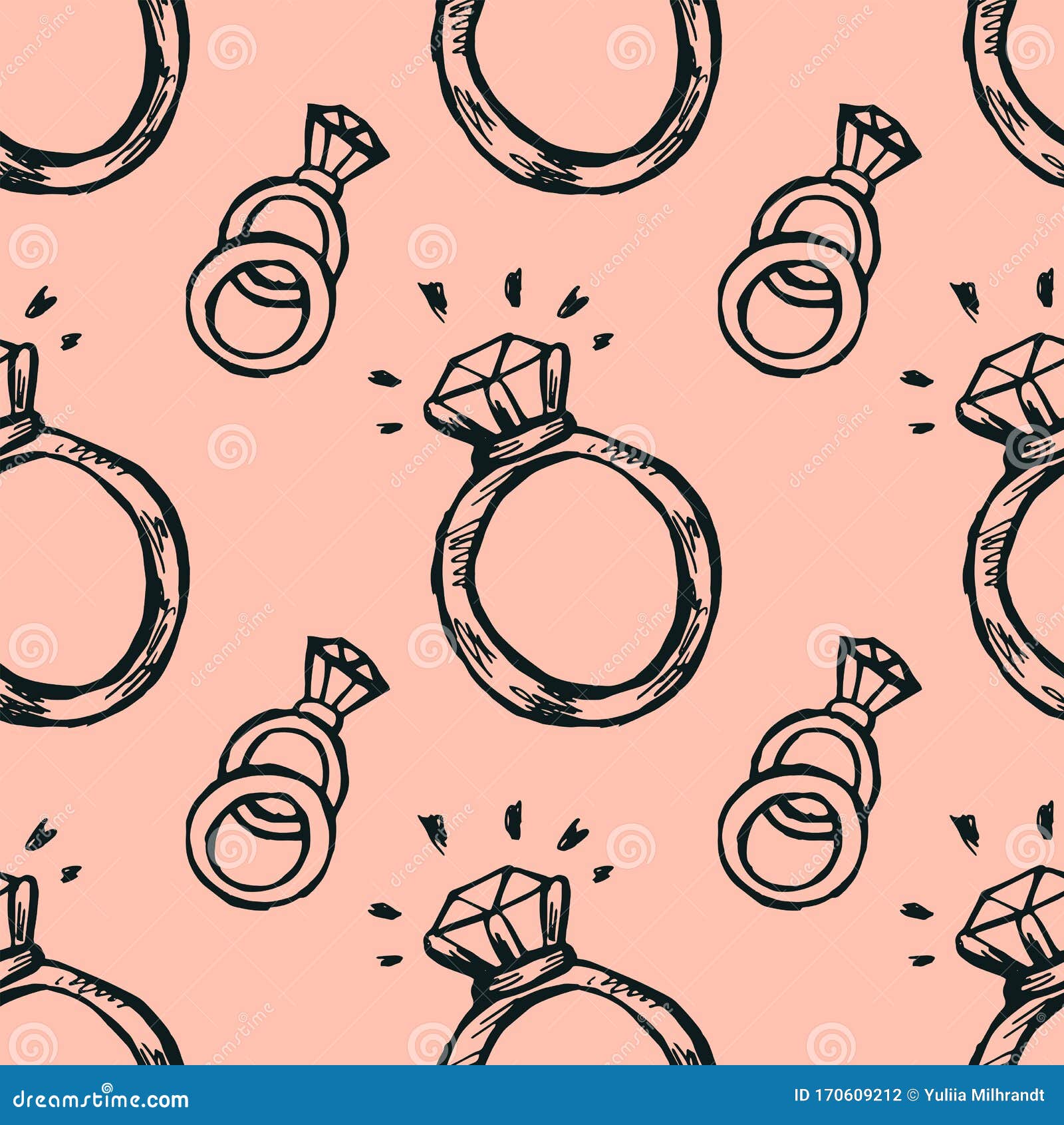 Wedding Rings and Diamond Ring Seamless Pattern on a Pink Background ...