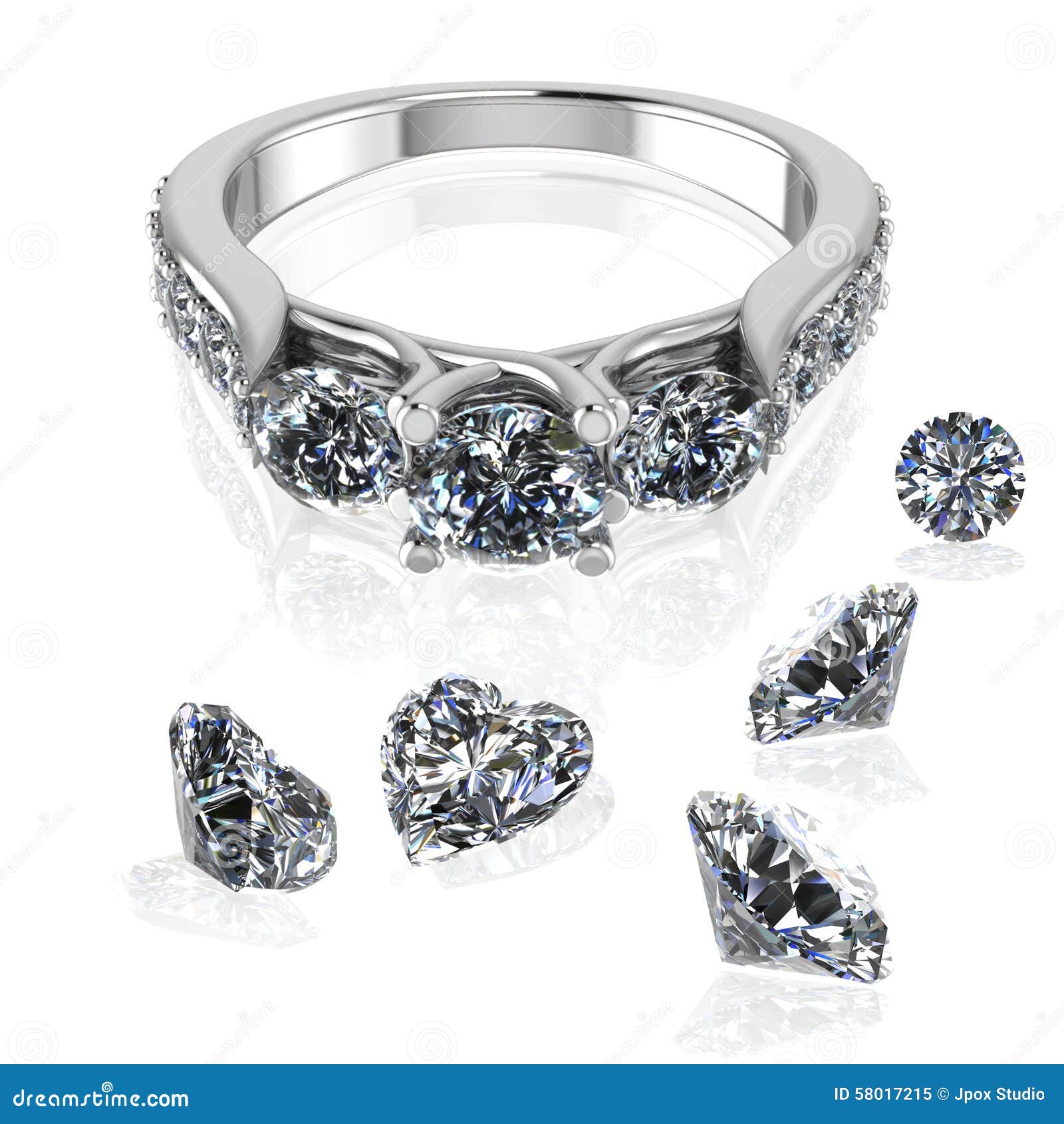 Wedding Rings with Diamonds Hart Shape,Round Shape on White Stock ...