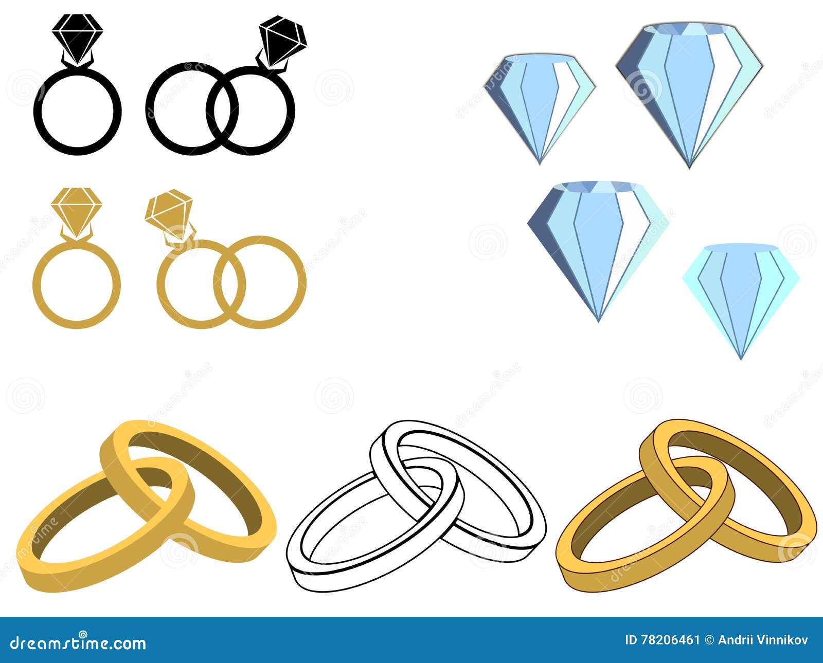 Wedding Rings with Diamonds. Vector Set of Rings Stock Vector ...