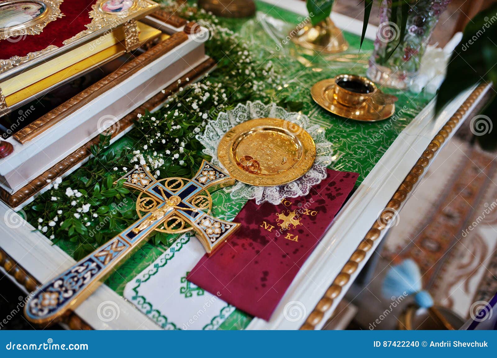 Wedding Rings at Discus with Cross at Church. Stock Photo - Image of ...