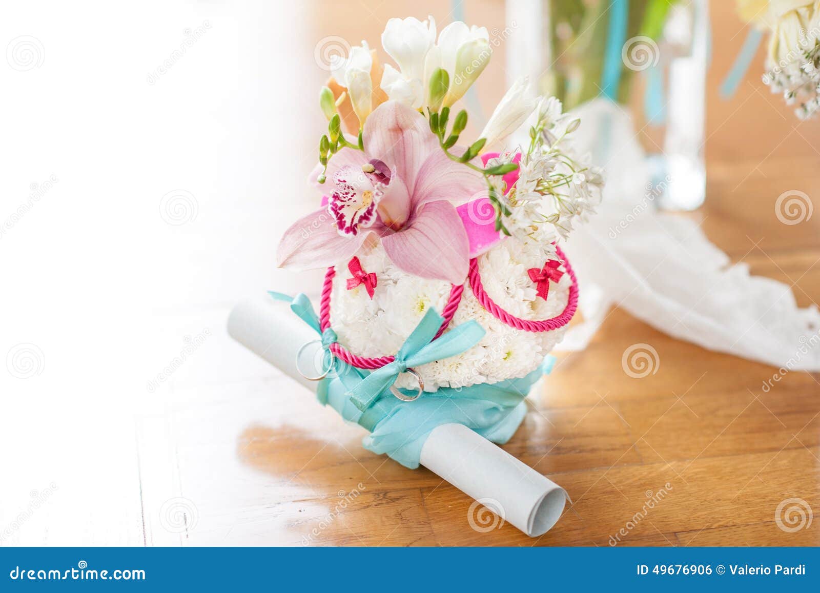 Wedding Rings with Floral Decoration Stock Photo - Image of gold ...