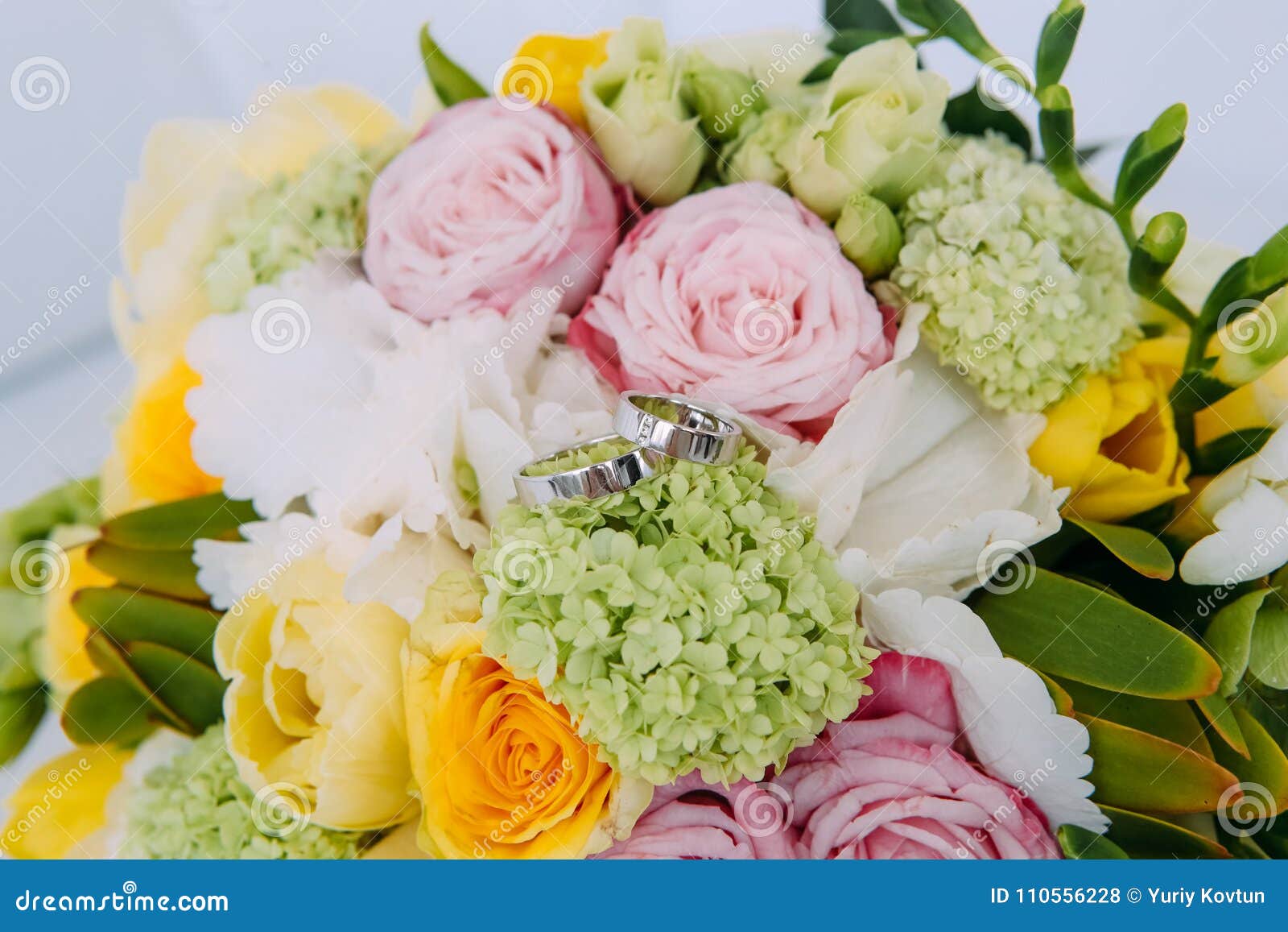 Wedding Rings Flowers Bride`s Bouquet Stock Photo - Image of house ...