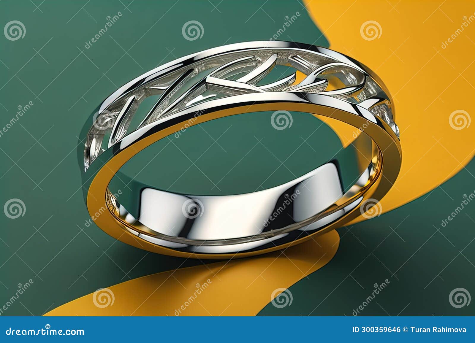 Wedding Rings on a Green Background. Generative Ai Stock Illustration ...