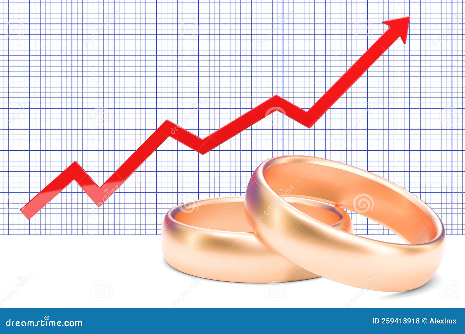 Wedding Rings with Growing Chart. 3D Rendering Stock Illustration ...