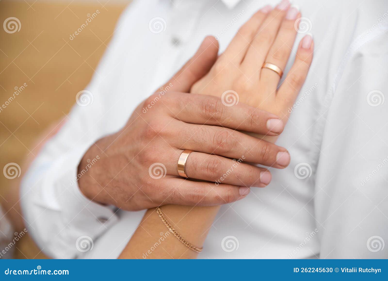 Wedding rings on hands stock photo. Image of finger - 262245630