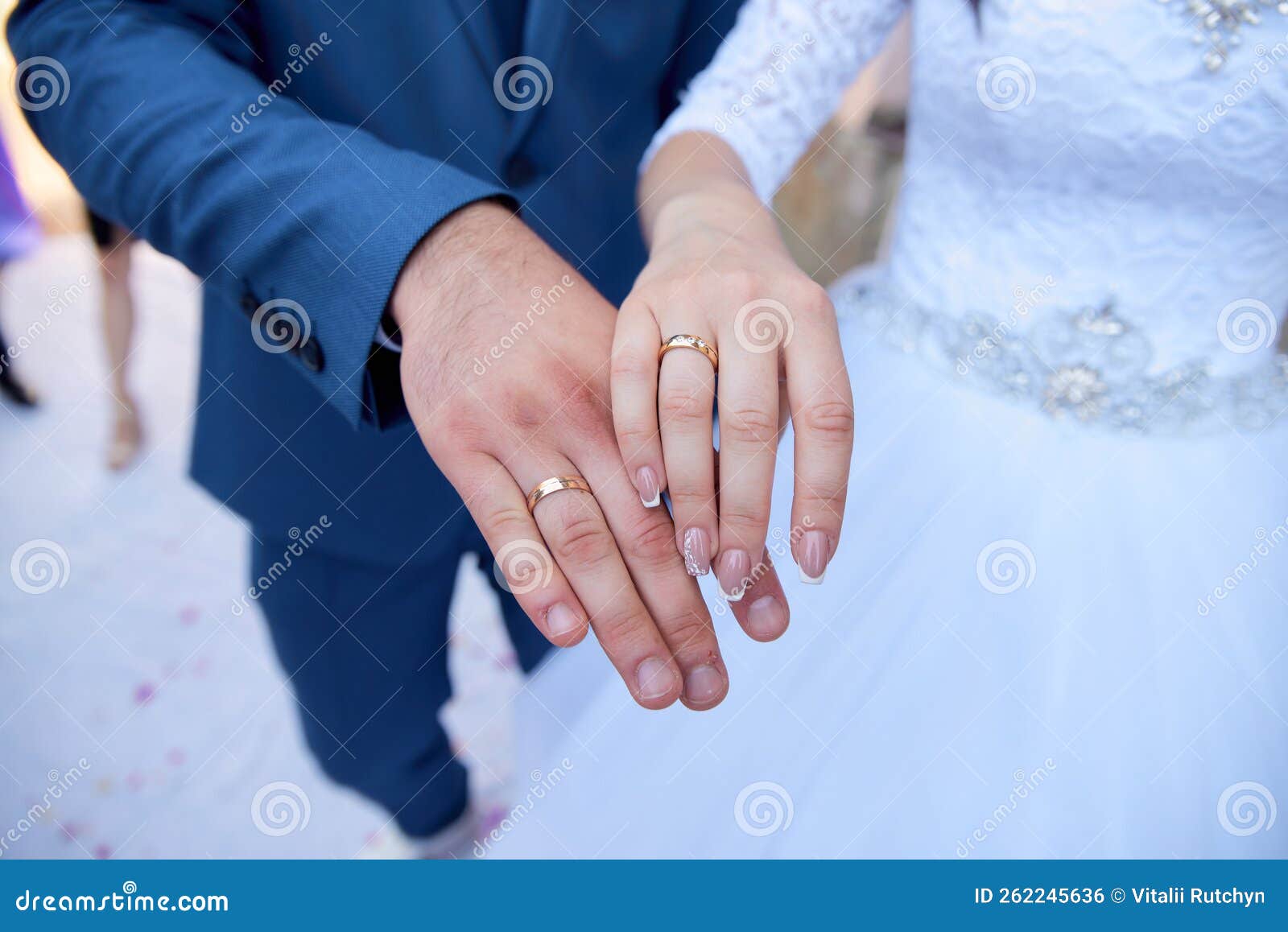 Wedding rings on hands stock photo. Image of finger - 262245636