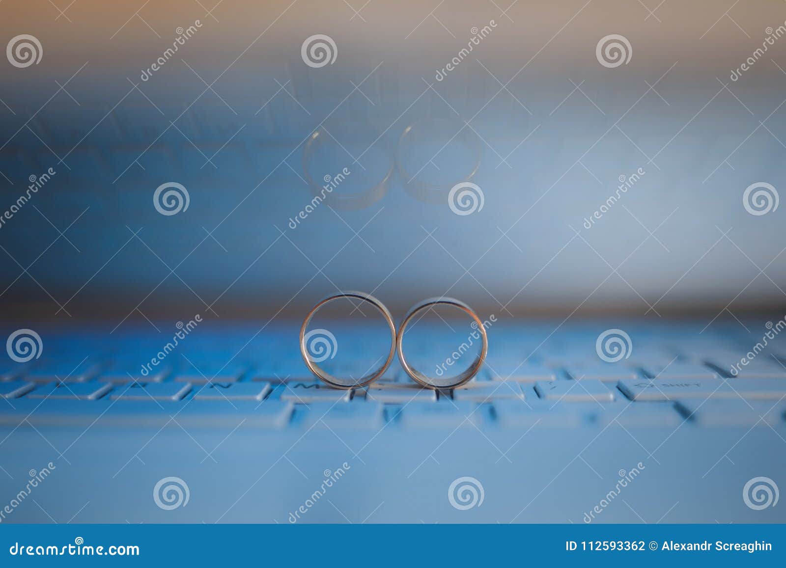Wedding Rings on the Keyboard of Notebook Computer. Love Concept. Text ...