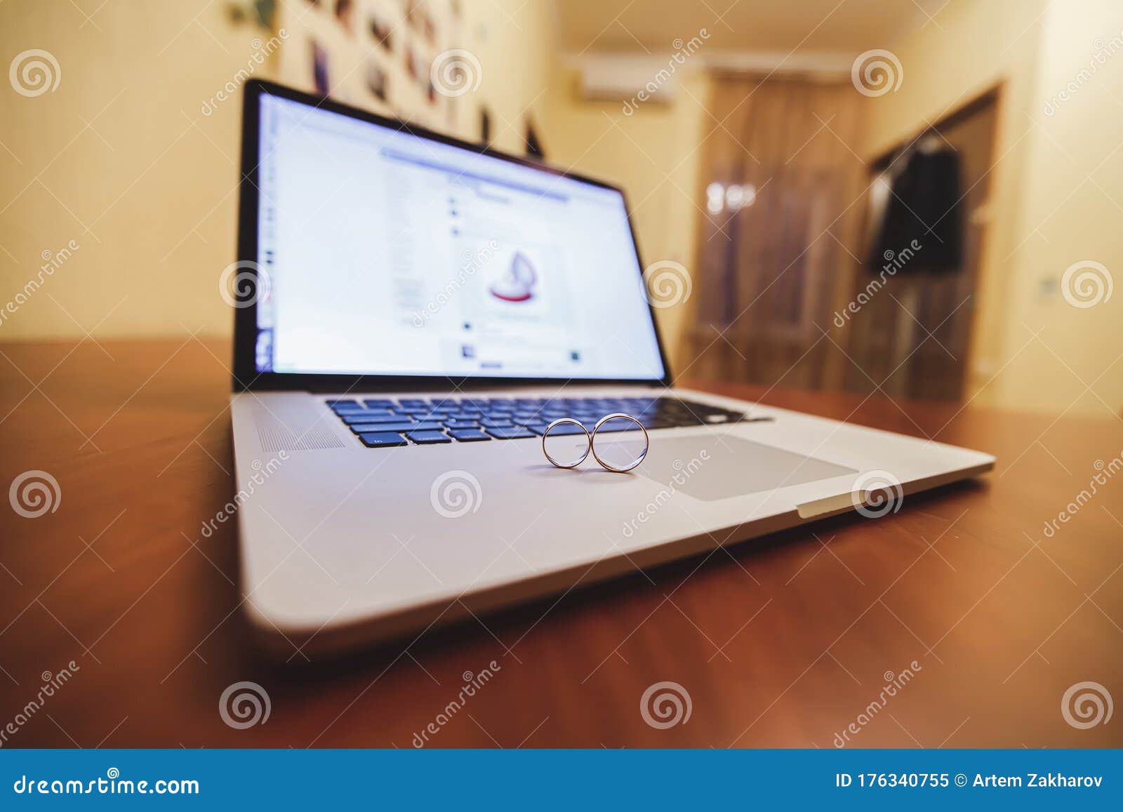 Wedding Rings on a Laptop. Computer. Wedding. Date. Social Network ...