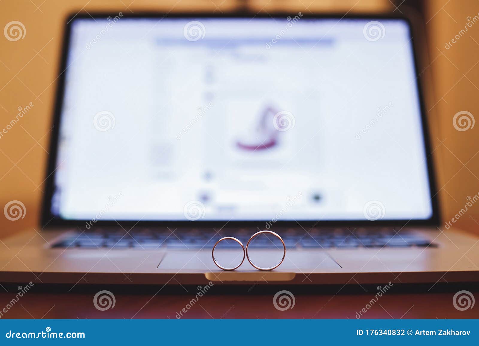 Wedding Rings on a Laptop. Computer. Wedding. Date. Social Network ...
