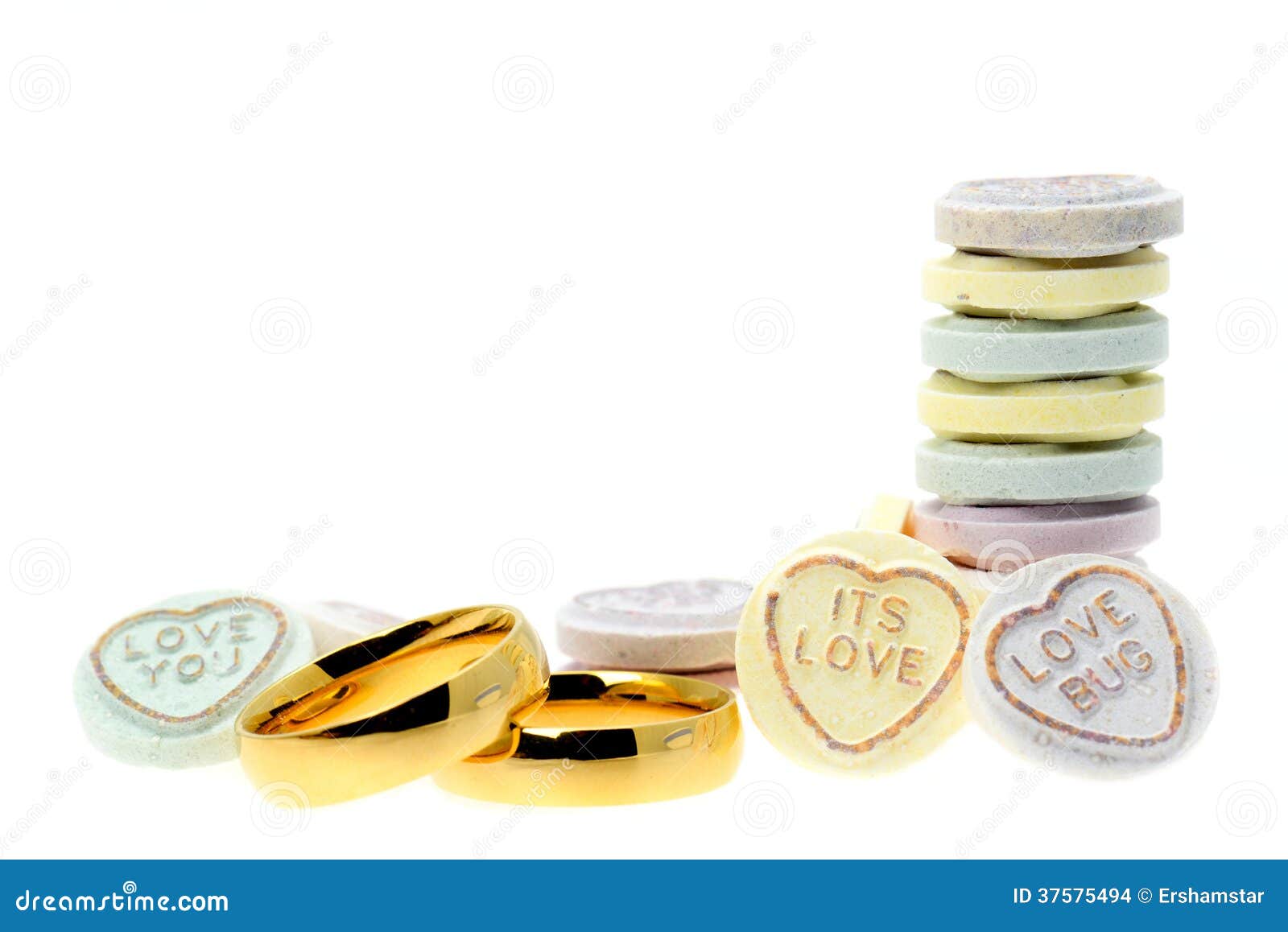 Wedding Rings and Loveheart Candy Sweets Stock Photo - Image of love ...