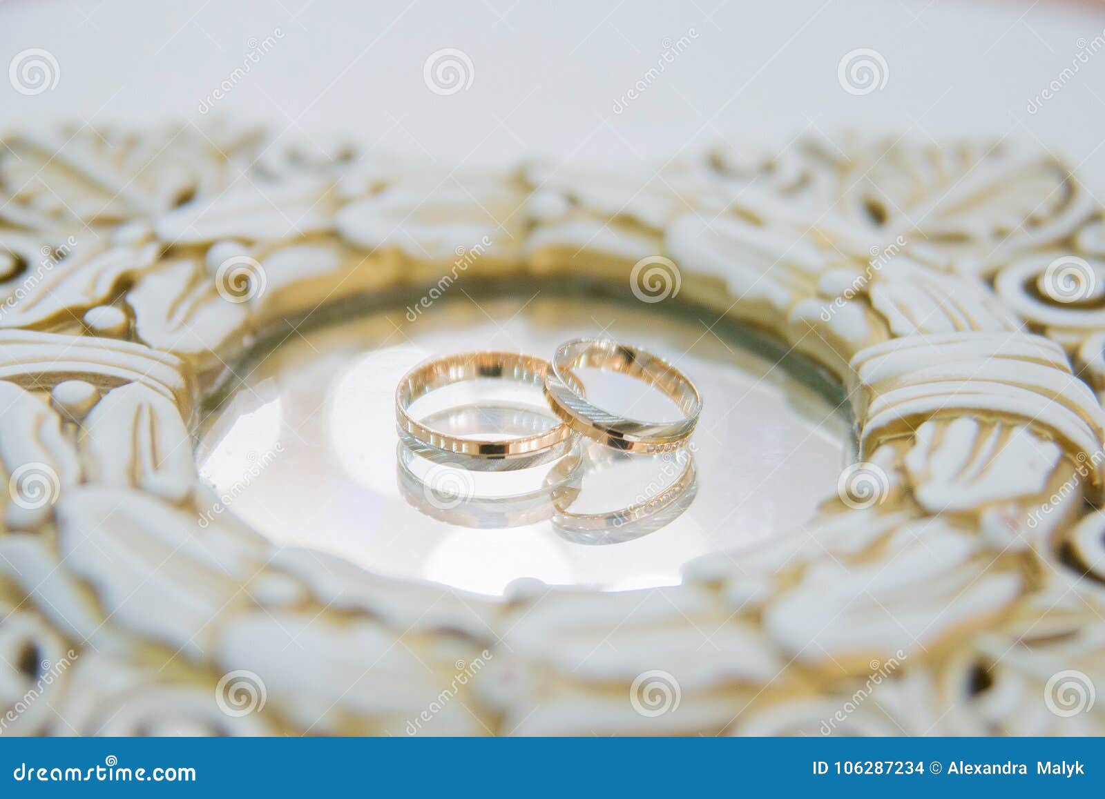 Wedding Rings with Reflection in Mirror Stock Photo - Image of ...