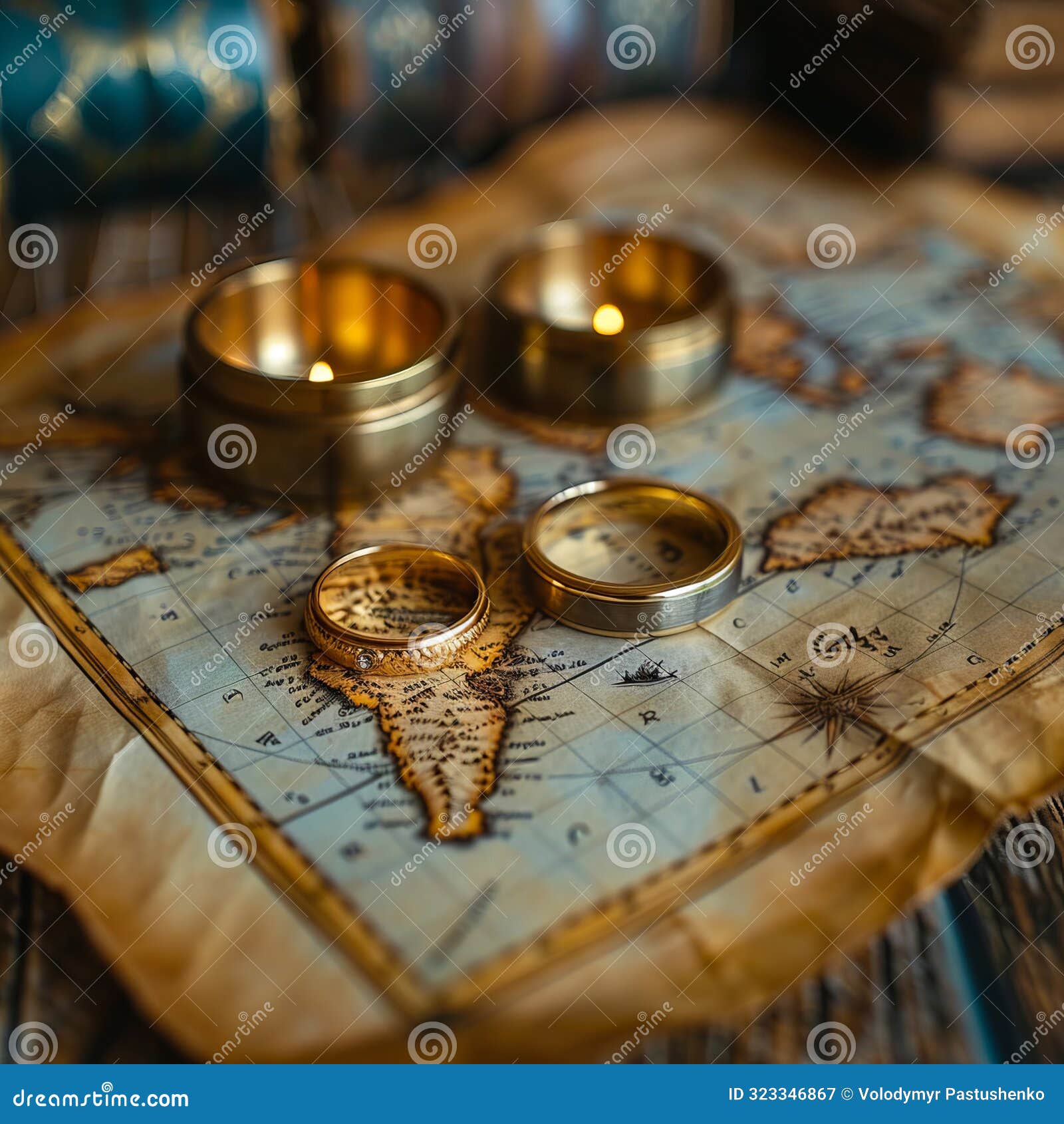 Wedding Rings on an Old Map Stock Image - Image of brass, generated ...