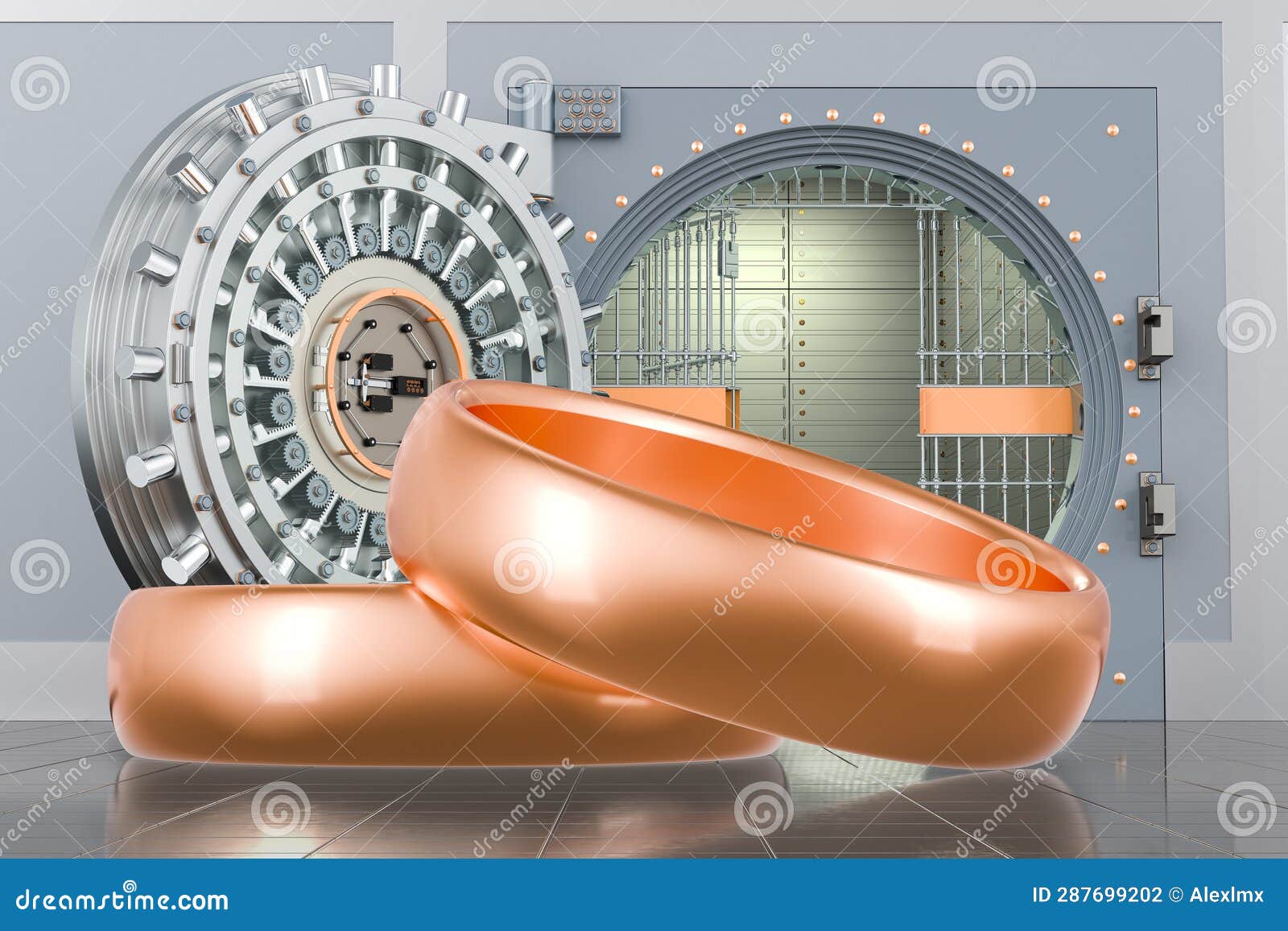 Wedding Rings with Opened Bank Vault, 3D Rendering Stock Illustration ...