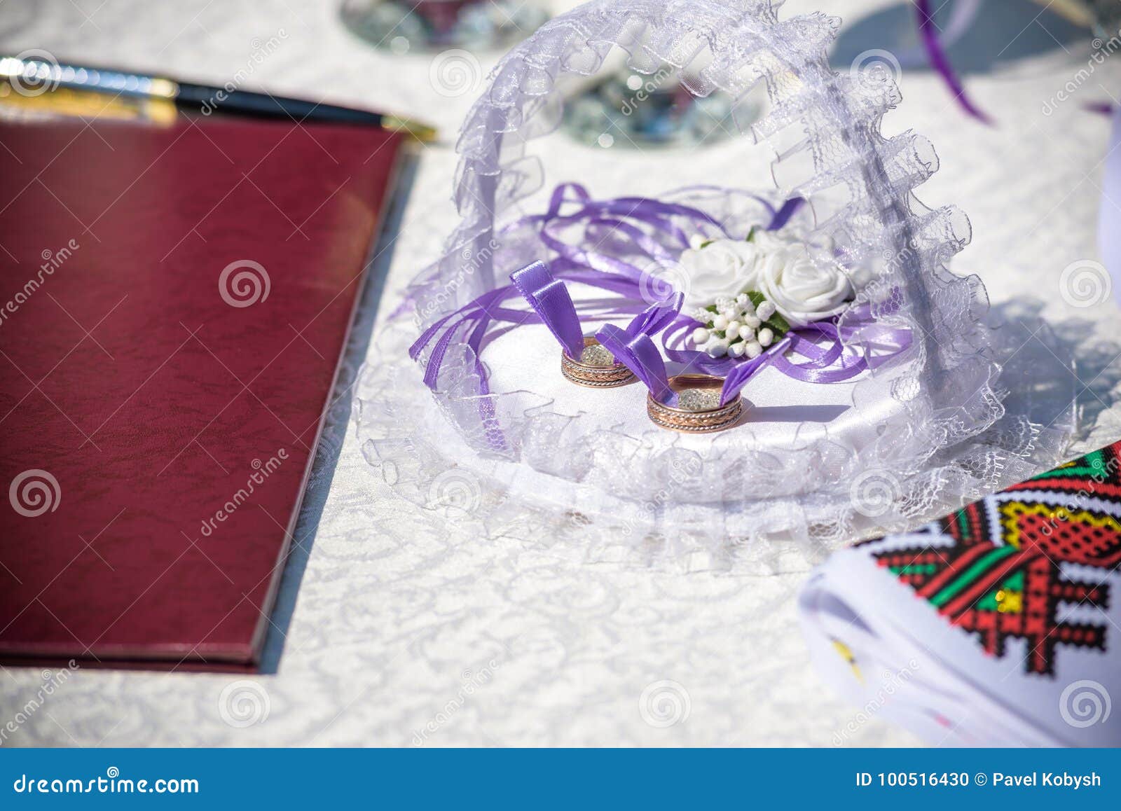 Wedding Rings on a Pad, Ready for the Ceremony Stock Photo - Image of ...