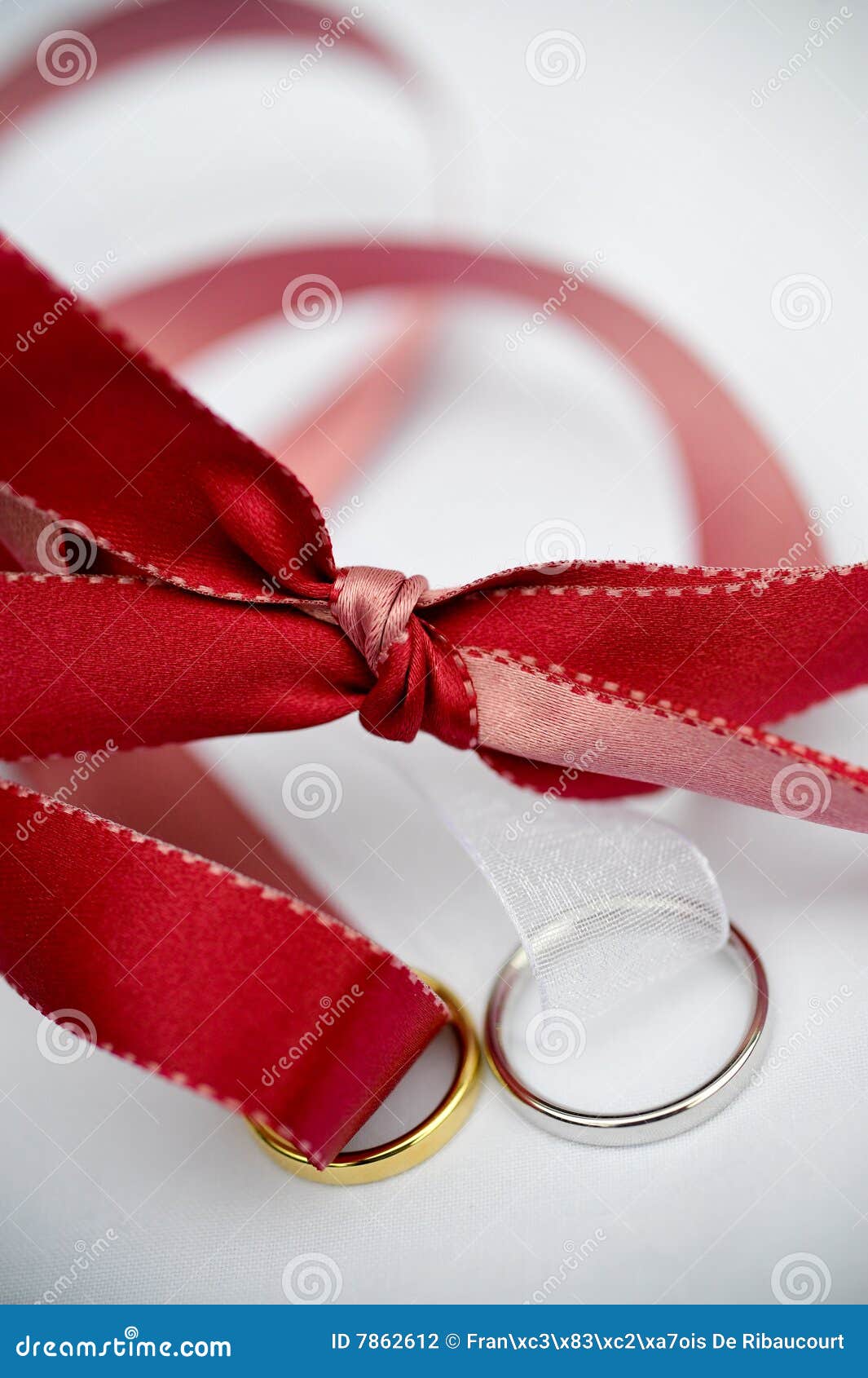 Wedding Rings and Red Ribbon Stock Photo - Image of metal, closeup: 7862612