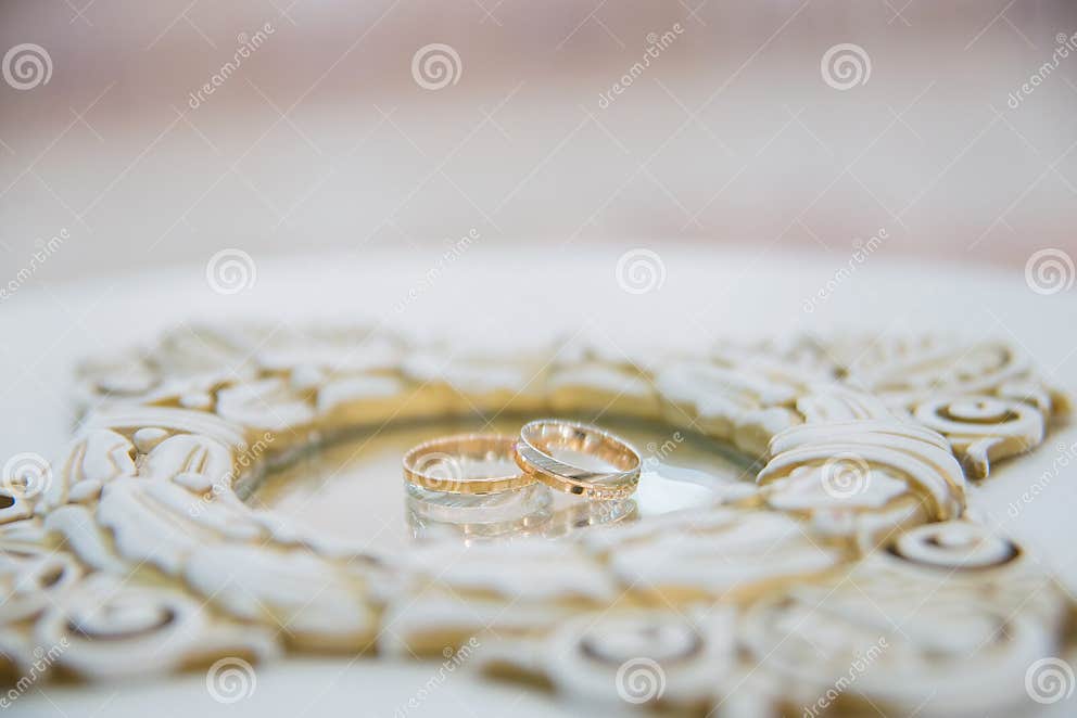 Wedding Rings with Reflection in Mirror Stock Image - Image of ...