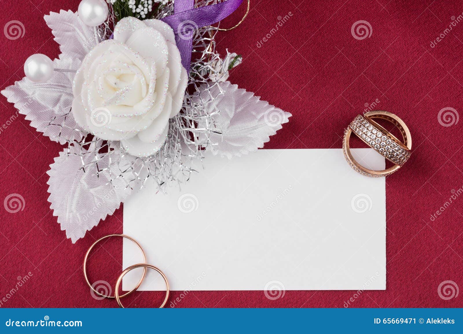 Wedding Rings and Satin Rose with Card Stock Image - Image of flower ...