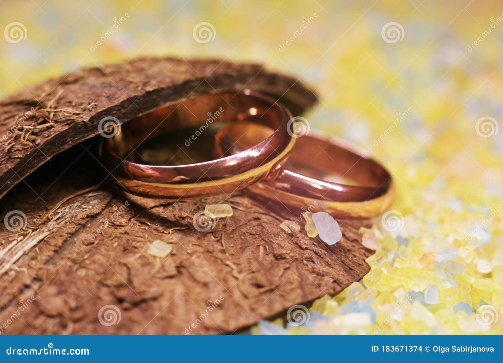 Wedding rings and sea salt stock photo. Image of beautiful - 183671374