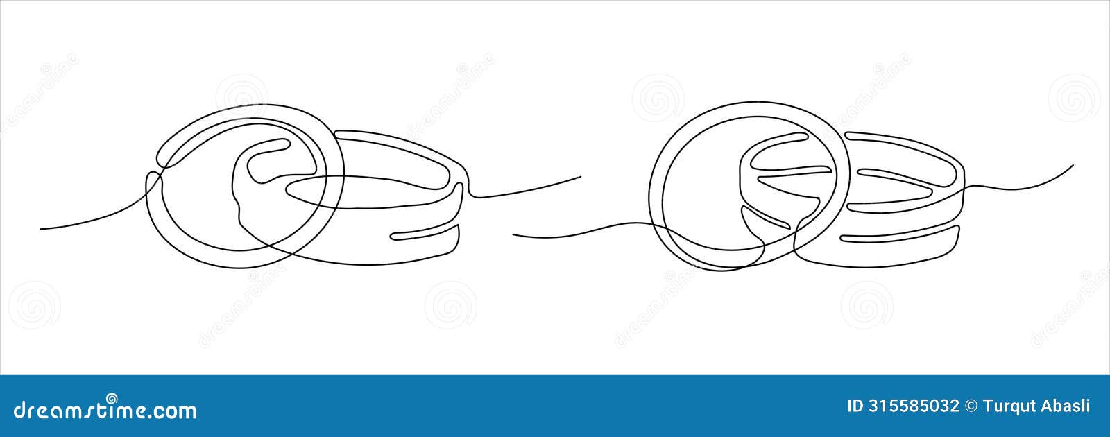 Wedding Rings Shape Drawing by Continuos Line, Thin Line Design Vector ...
