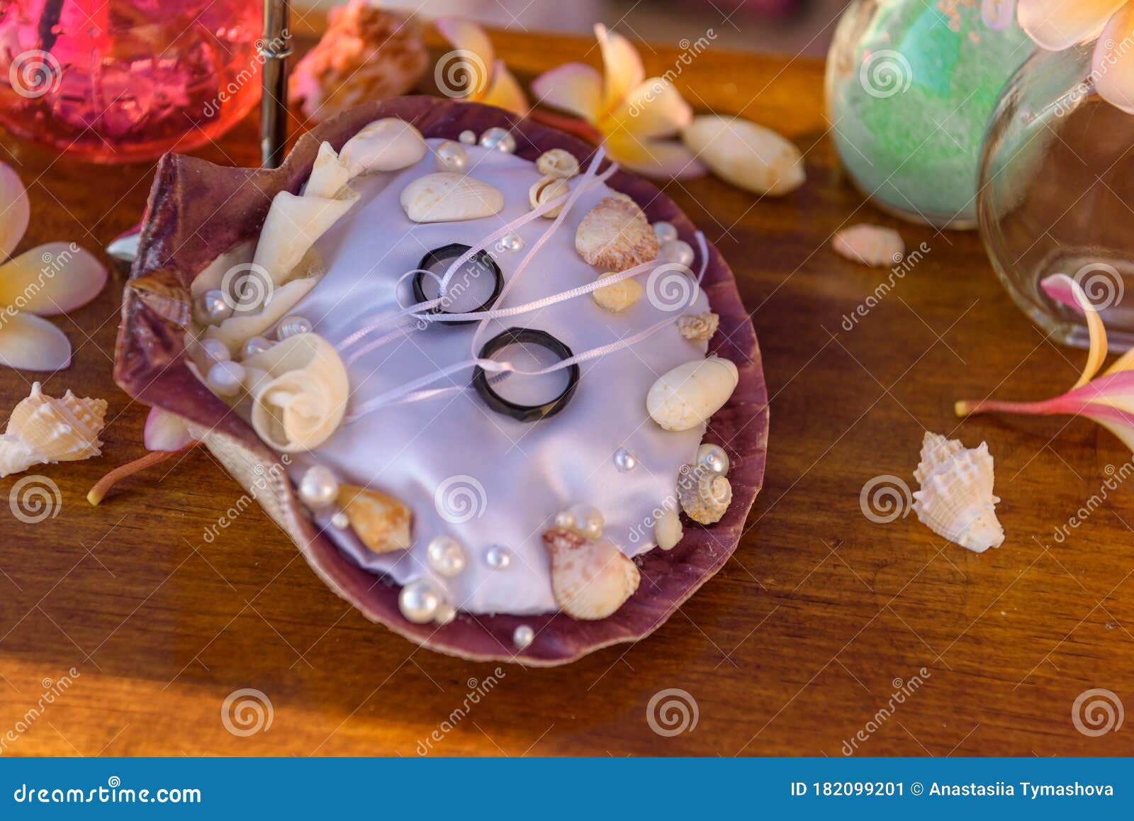 Wedding Rings in Shells. Wedding in the Tropics Concept Stock Image ...