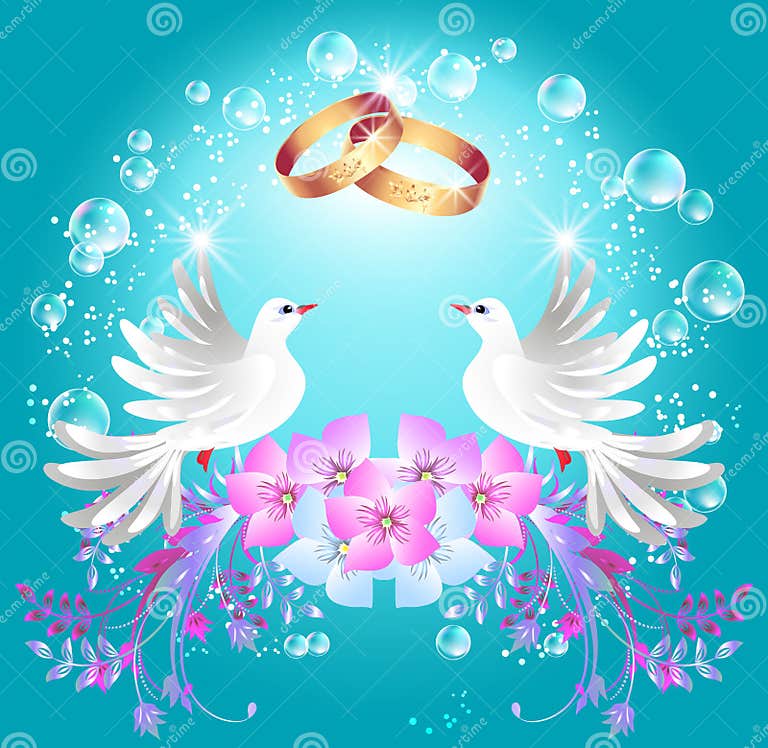 Wedding Rings and Two Doves Stock Vector - Illustration of glare, doves ...