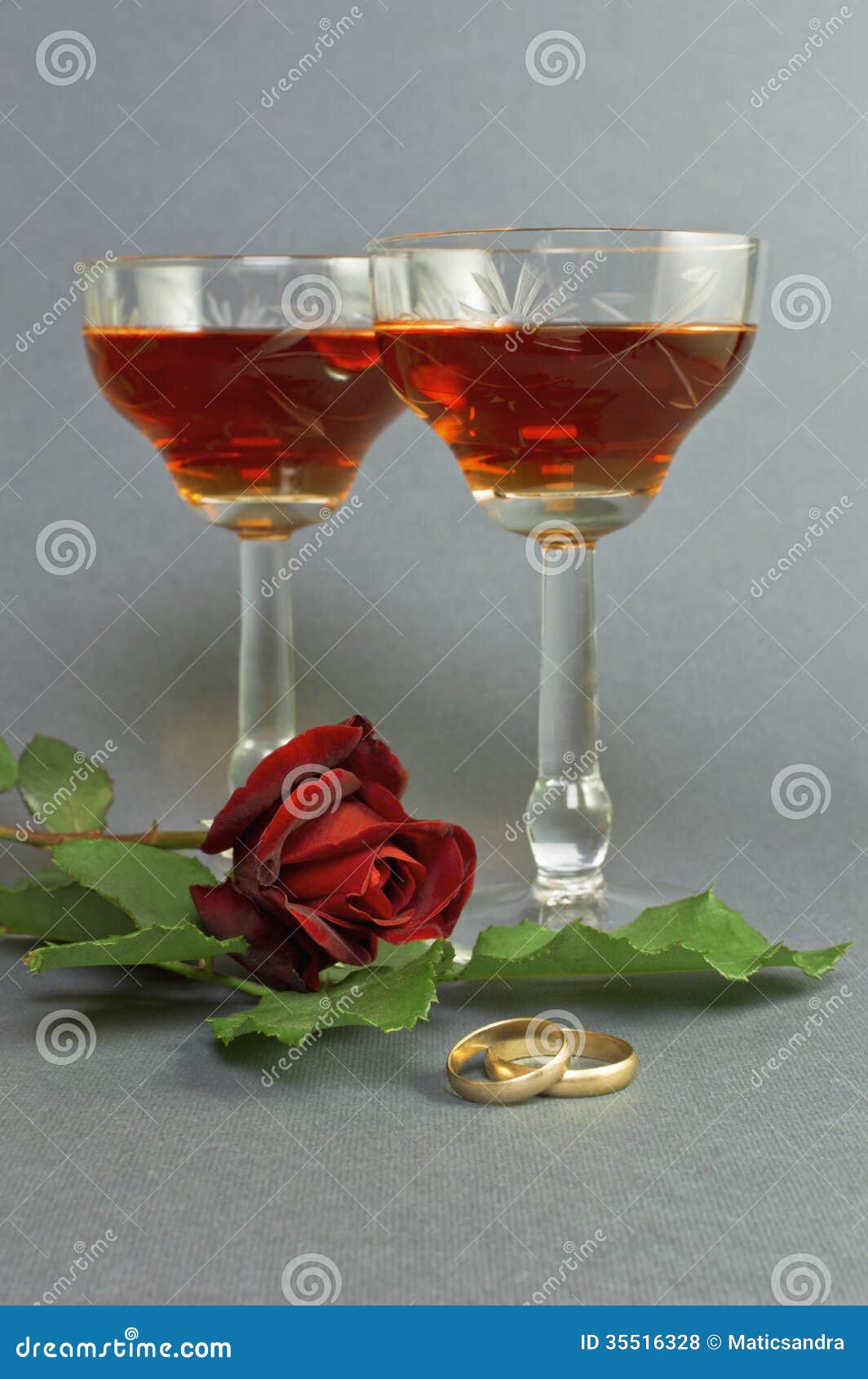Wedding Rings with Two Glasses of Wine. Stock Photo - Image of bridal ...