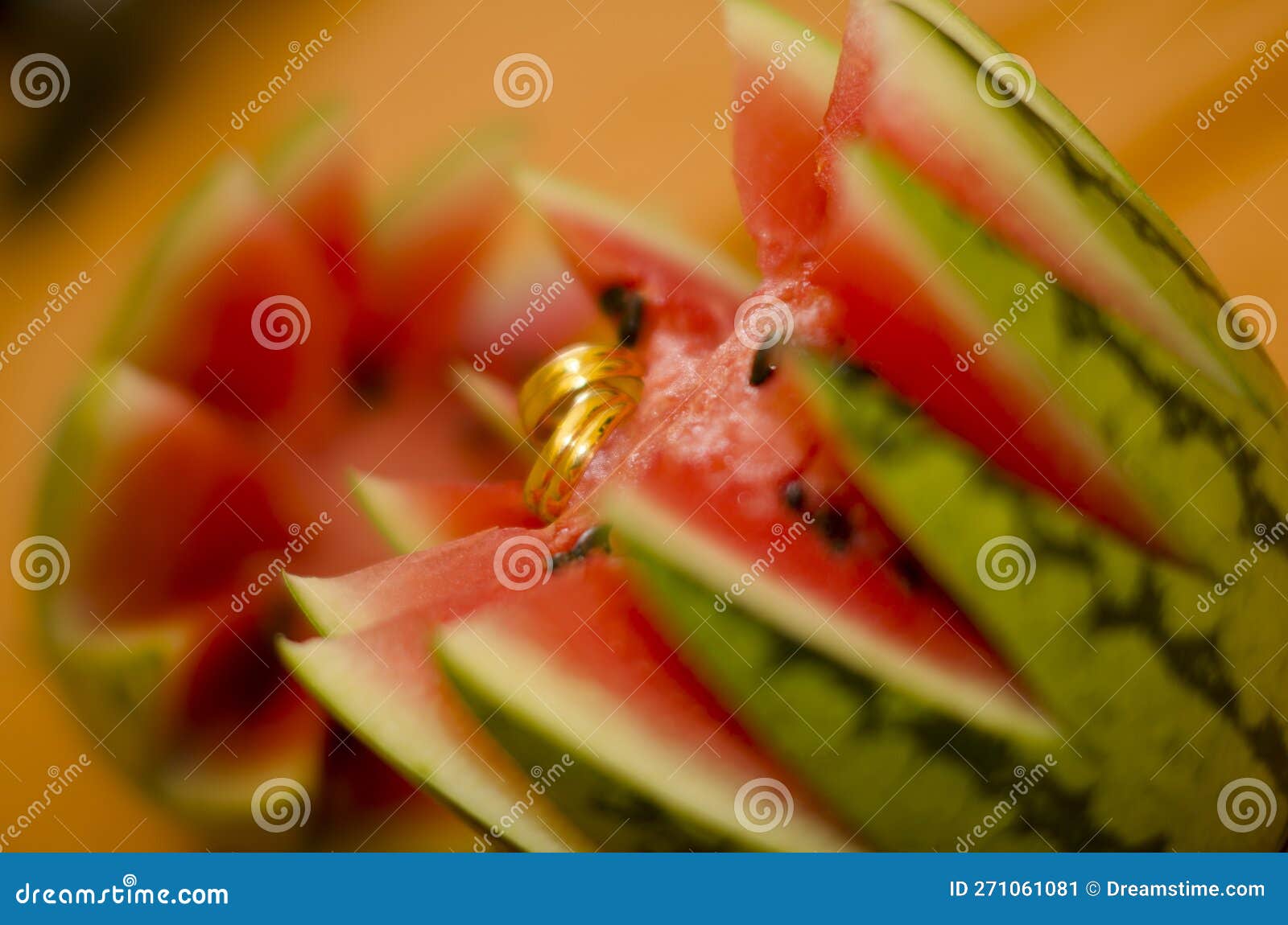 Wedding Rings on Watermelon Stock Image - Image of petal, water: 271061081