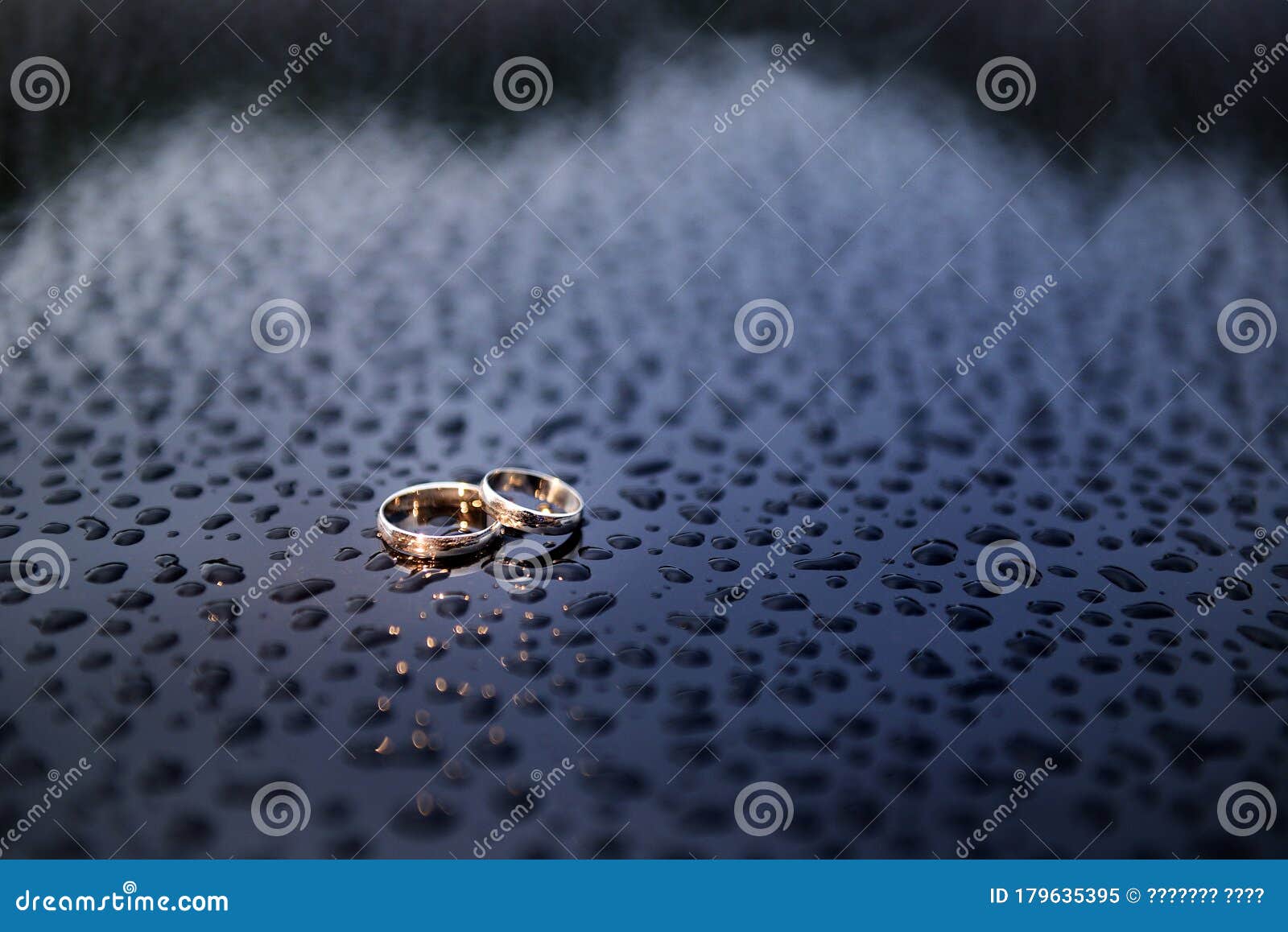 Wedding Rings on a Wet Smooth Surface among Raindrops Stock Image ...