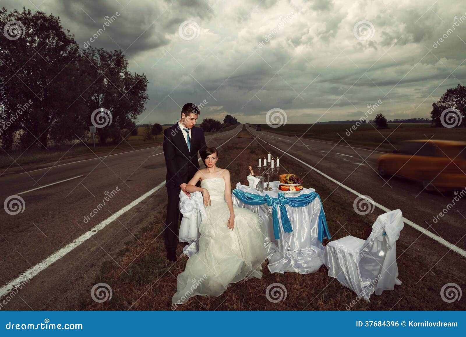 Wedding on the road stock photo. Image of cloth, marriage - 37684396