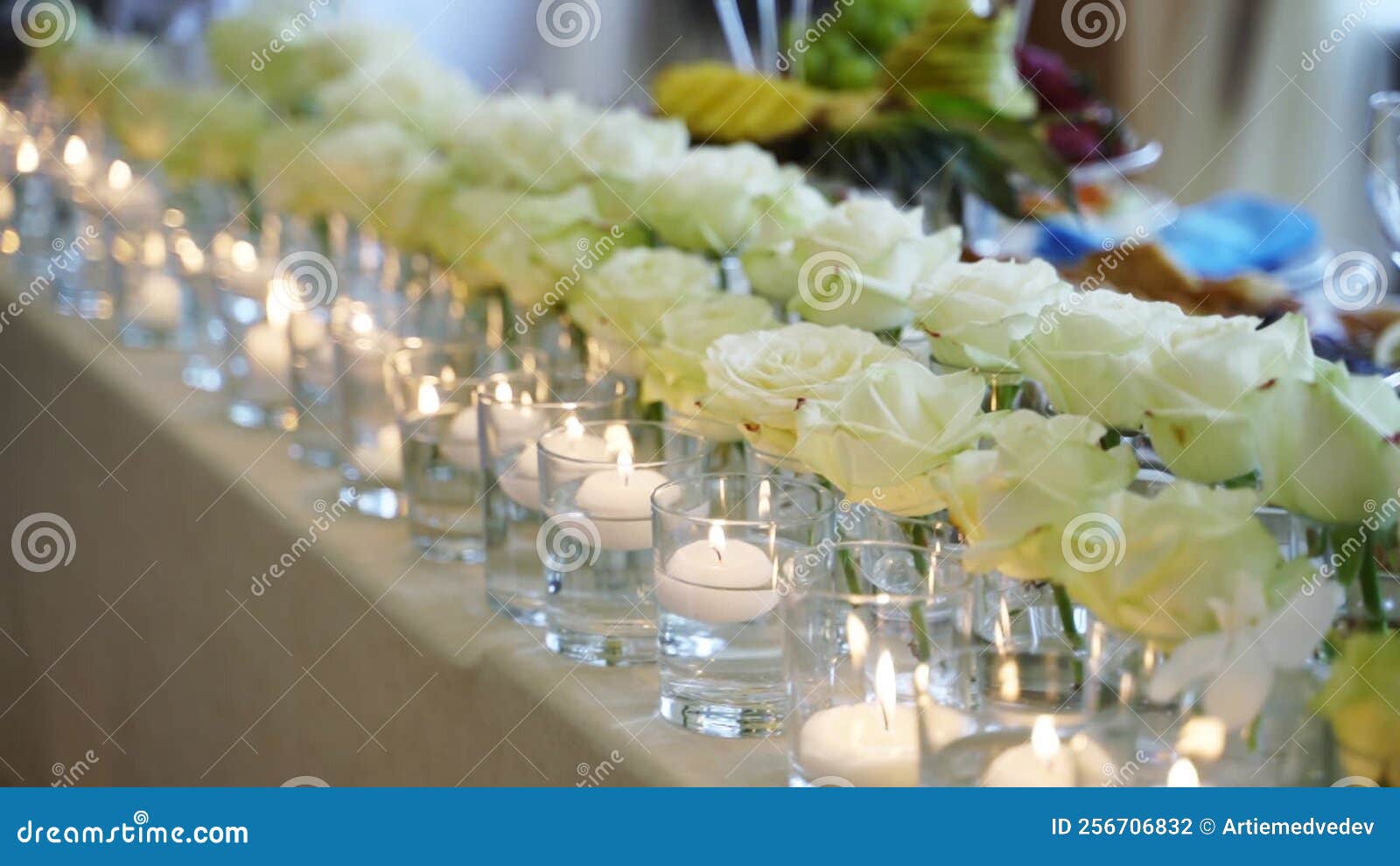 Wedding Rustic Style Decor with Dishes, Drinks and Roses in White and ...
