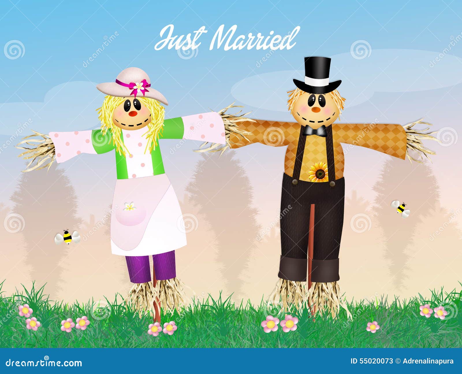 Wedding of scarecrows stock illustration. Illustration of funny - 55020073
