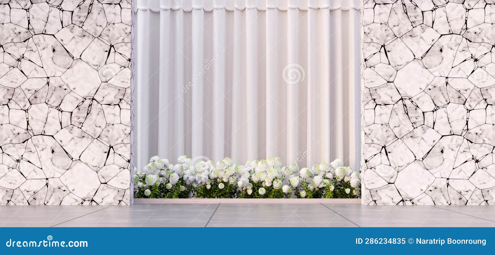 Wedding Scene Decorated with White Flowers Performance Stage Backdrop ...