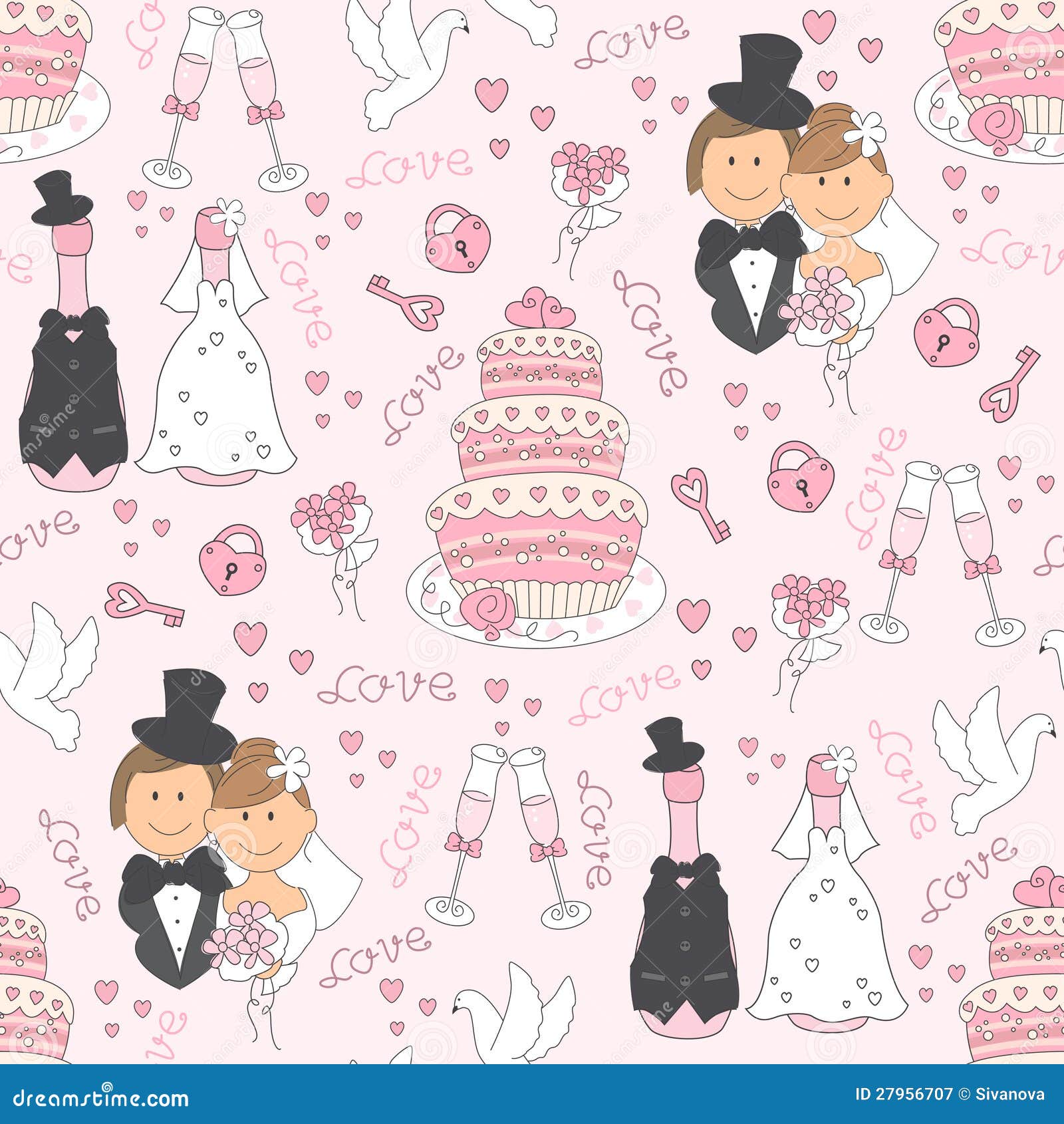 Wedding seamless pattern. stock vector. Illustration of love - 27956707