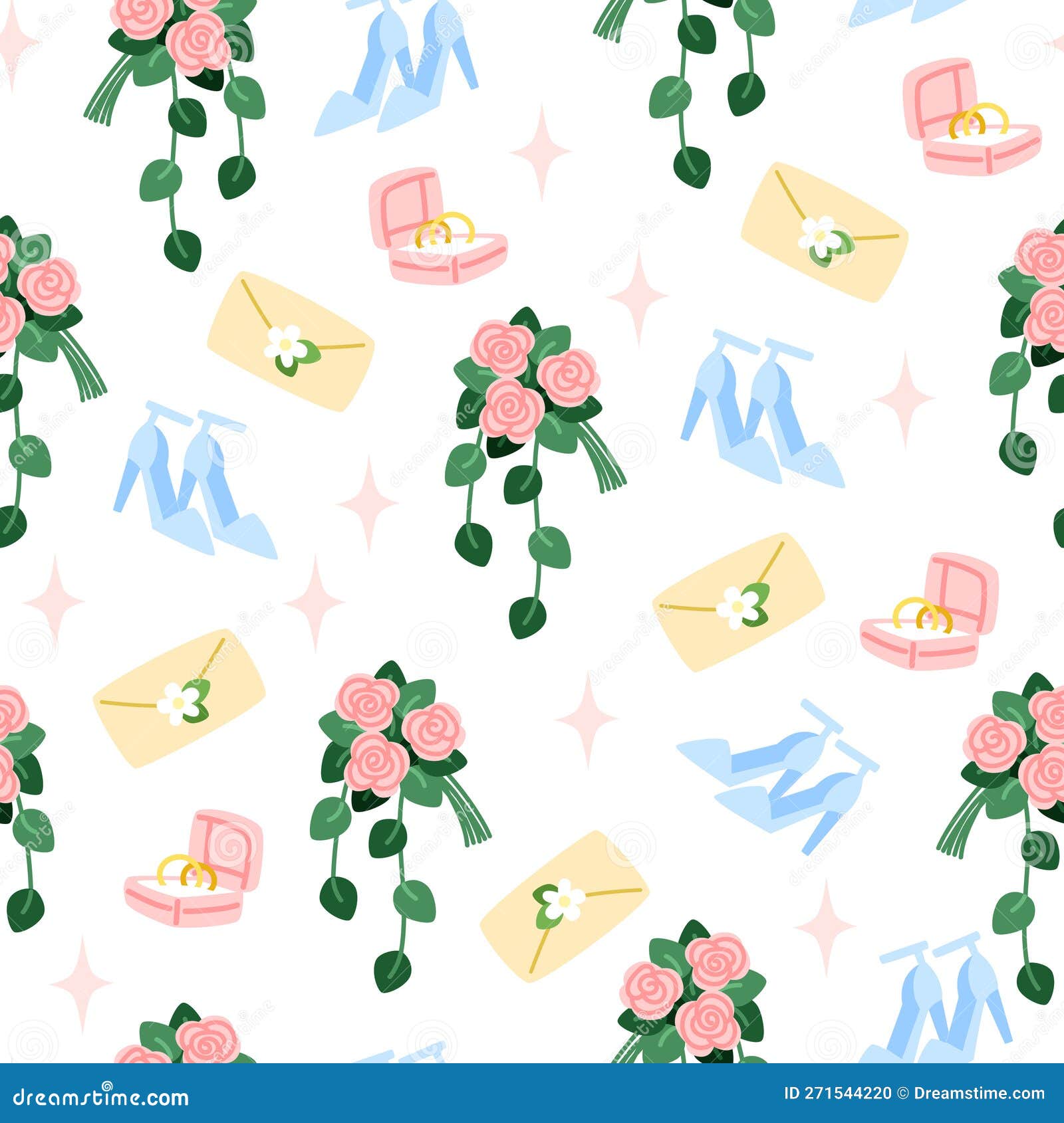 Wedding Seamless Pattern with Bridal Bouquet, Invitation and Wedding ...