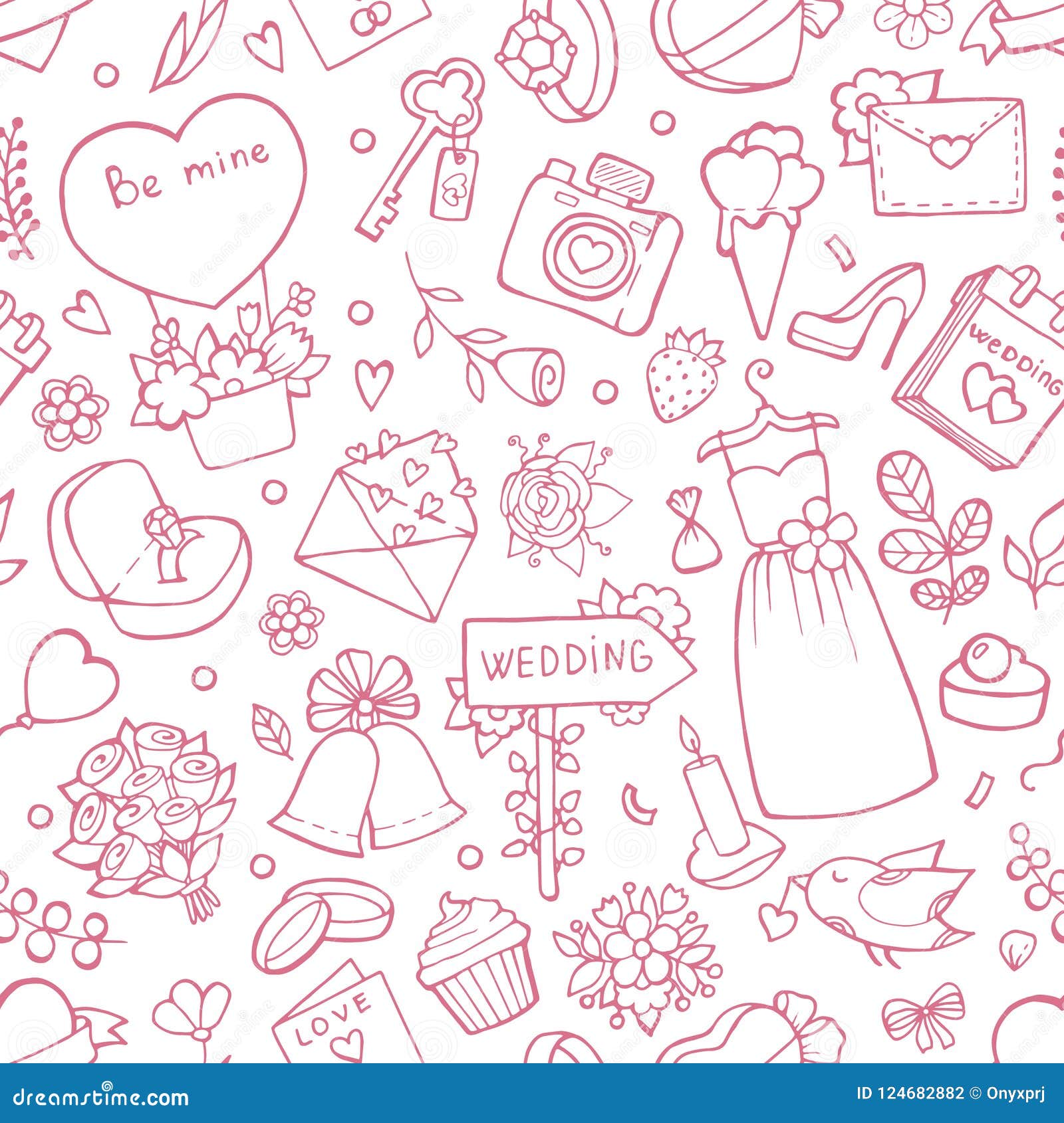 Wedding Seamless Pattern. Vector Background with Wedding Symbols Stock ...