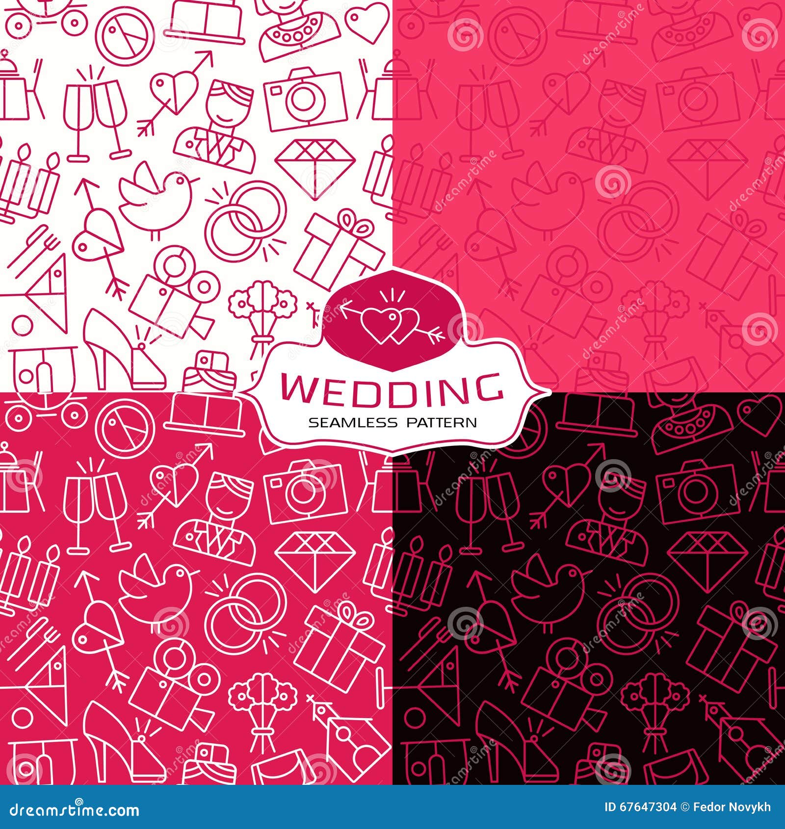 Wedding Seamless Patterns in Thin Line Style Stock Vector ...