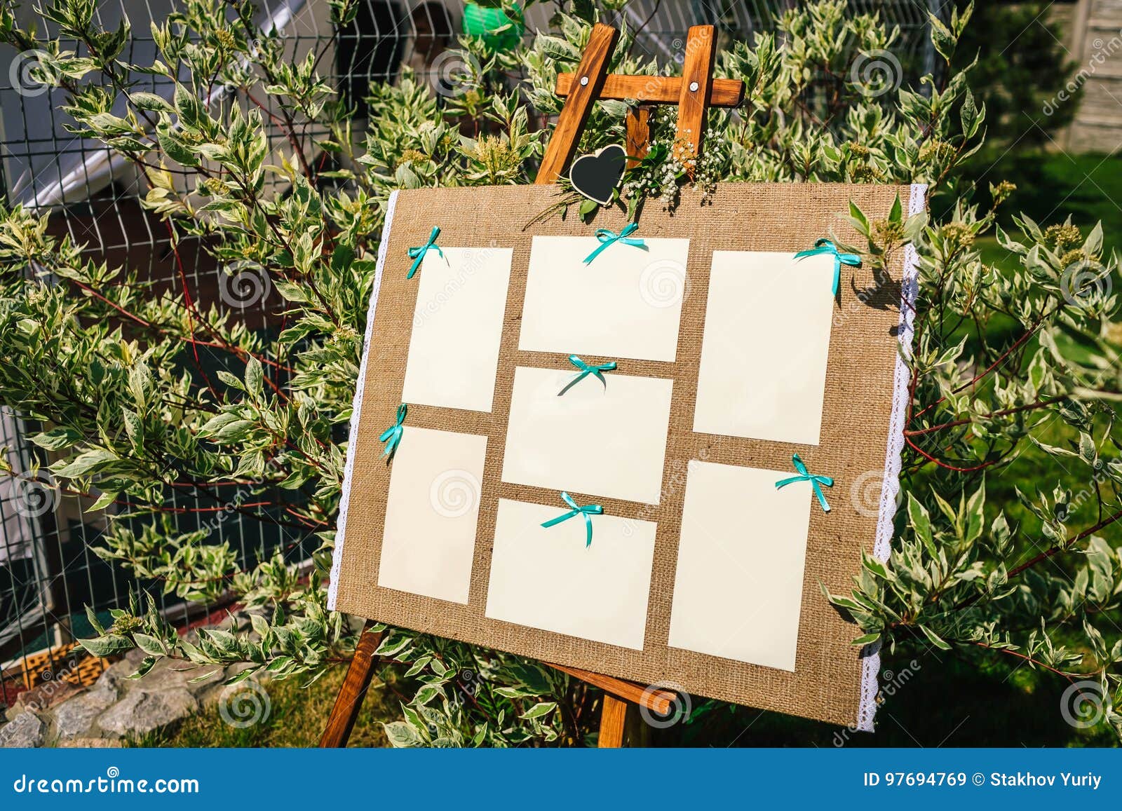 Wedding Seating Chart on the Easel in the Park. Stock Image - Image of ...