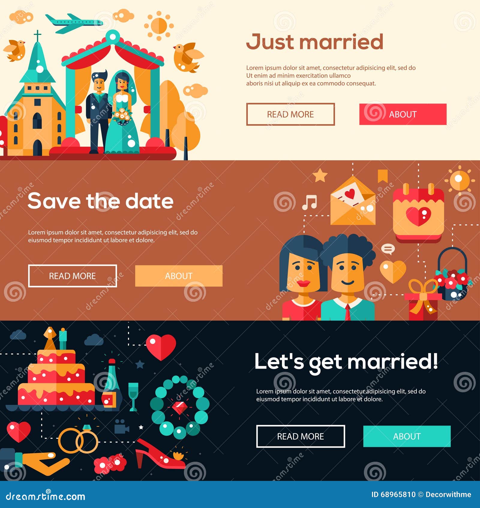 Wedding Services Website Header Banner, Headers Set Vector Illustration ...