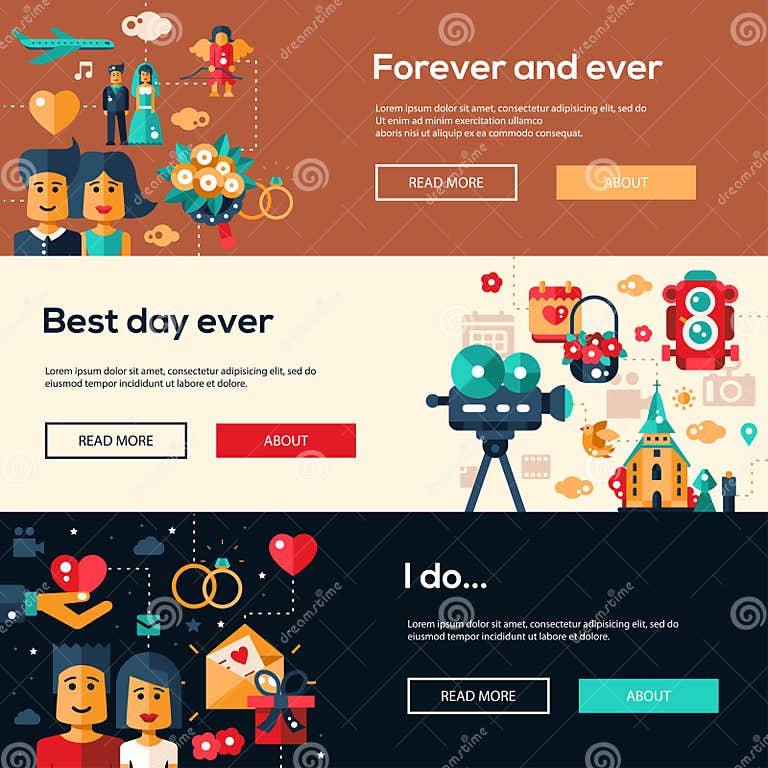 Wedding Services Website Header Banner, Headers Set Stock Vector ...