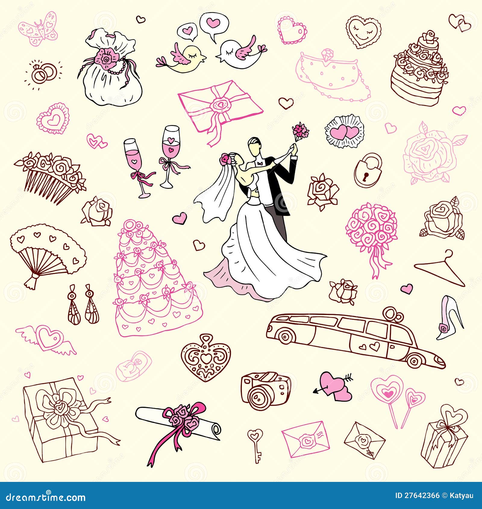 Wedding Set. Hand Drawn Illustration. Stock Illustration - Illustration ...